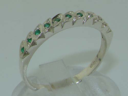 925 Sterling Silver Real Genuine Emerald Womens Eternity Ring - Size 4