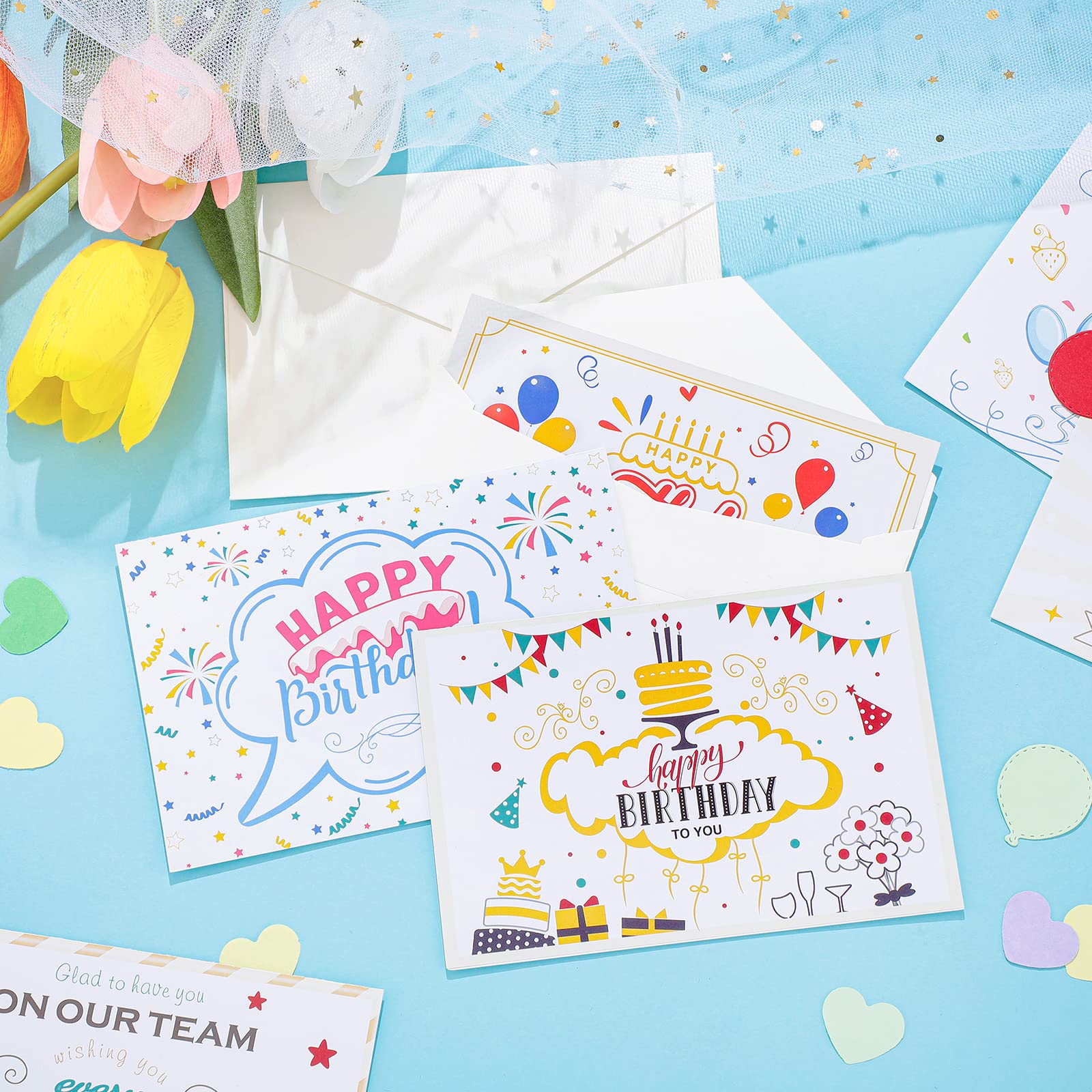 Junkin 24 Set Employee Birthday Cards with Envelopes, Encouragement Work Team Birthday Card Notecard Appreciation Cards for Business Office Colleagues
