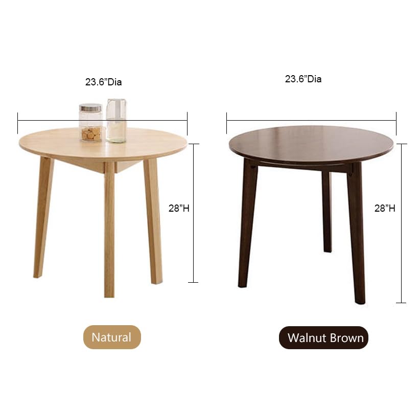 NICOKI 24" Round 3 Legs Casual Dining Table, Walnut Brown Rubberwood Coffee Table End Table Modern Leisure Table Small Dining Room Kitchen Furniture for Small Space