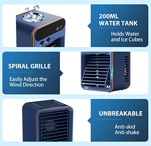 hYwecy 2023 Portable Air Conditioner-Rechargeable Office Air Conditioner in Three Speeds&Spray Speed,Portable Evaporative Cooling Fan with Spray for Home Bedroom Office(dark blue)