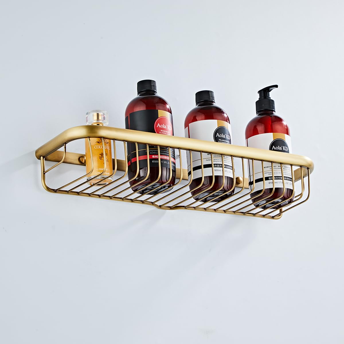 Antique Brass Bathroom Shelf Shower Organizer Caddy Wall Mounted Shampoo Holder Basket