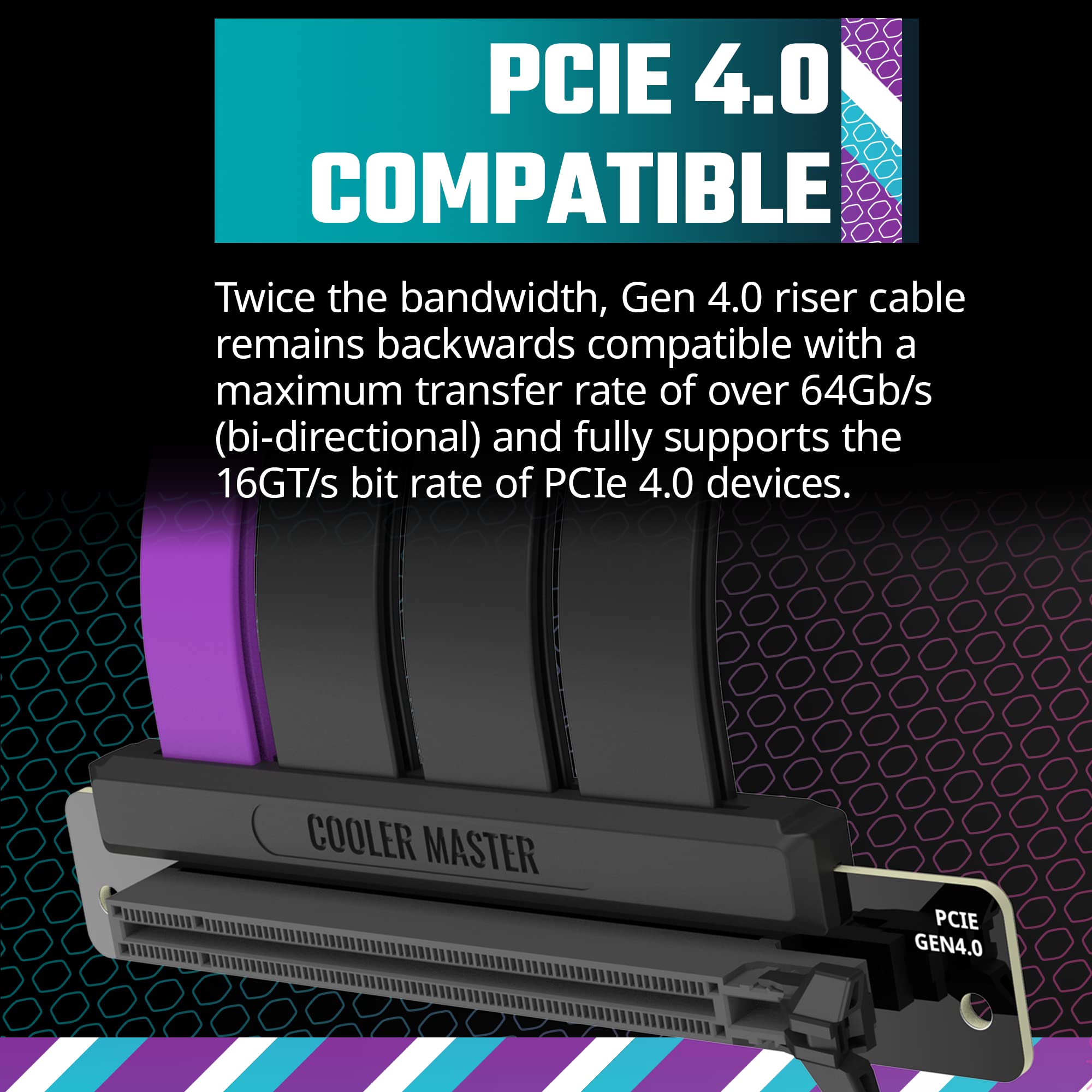 Cooler Master MasterAccessory Riser Cable PCIe 4.0 x16 200mm Black, PCIe 4.0 Compatible, EMI Shielded 30 AWG, Protective ABS Casing for Graphics Card (MCA-U000C-KPCI40-200)