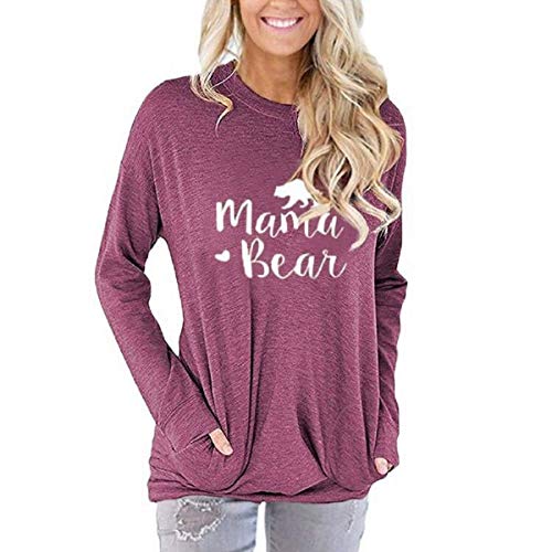 AELSON Women's Casual Mama Bear Printed Round Neck Sweatshirt T-Shirts Tops Blouse with Pocket