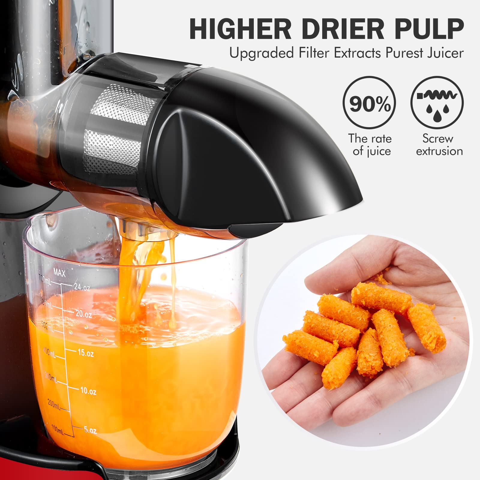 AMZCHEF Slow Masticating Juicer Bundle with Meat Grinder Attachment,Cold Press Juicer With Silent Motor and Reverse Function,with Sausage Stuffer Tubes and Grinding Plates