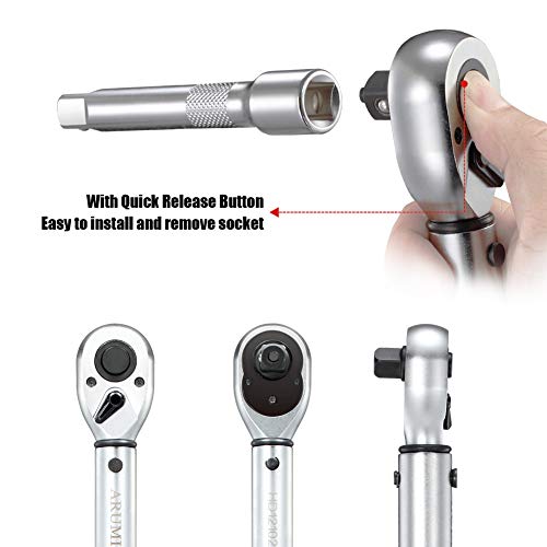 ARUCMIN 1/2-Inch Drive Click Torque Wrench (10-150 ft.-lb./13.6-203.3 Nm) Dual-Direction Adjustable Torque Wrench Set