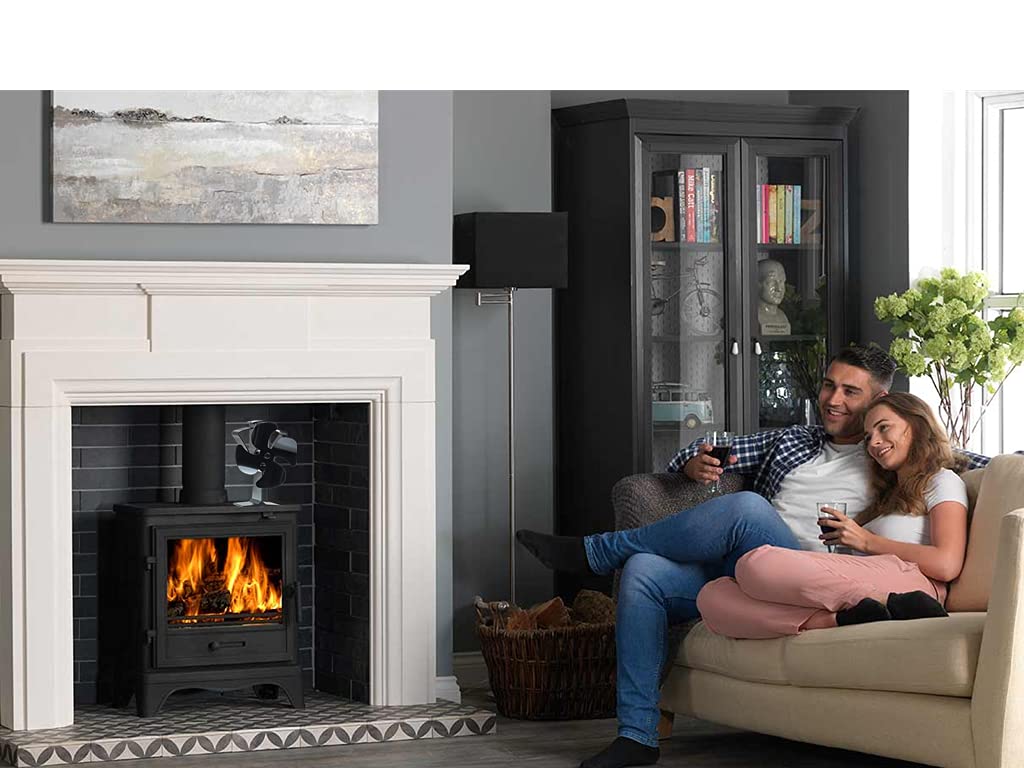 HEUNGBERANT Wood Burning Stove Fan Heat Powered Fireplace Fan for WoodLog BurnerFireplace, Black… (updated 4 blades)