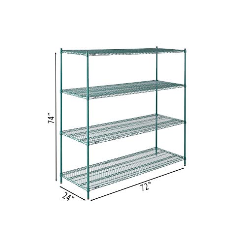 Nexel Poly-Green Adjustable Wire Shelving Unit, 4 Tier, Heavy Duty Commerical Storage Organizer Wire Rack, 24" x 72" x 74", Green