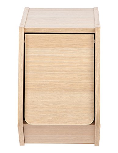 IRIS USA Narrow Modular Wood Stackable Storage Box with Sliding Door, for Office Closet and Nightstand, Easy Assembly, Space Saving, Stacking Storage Box, Light Brown