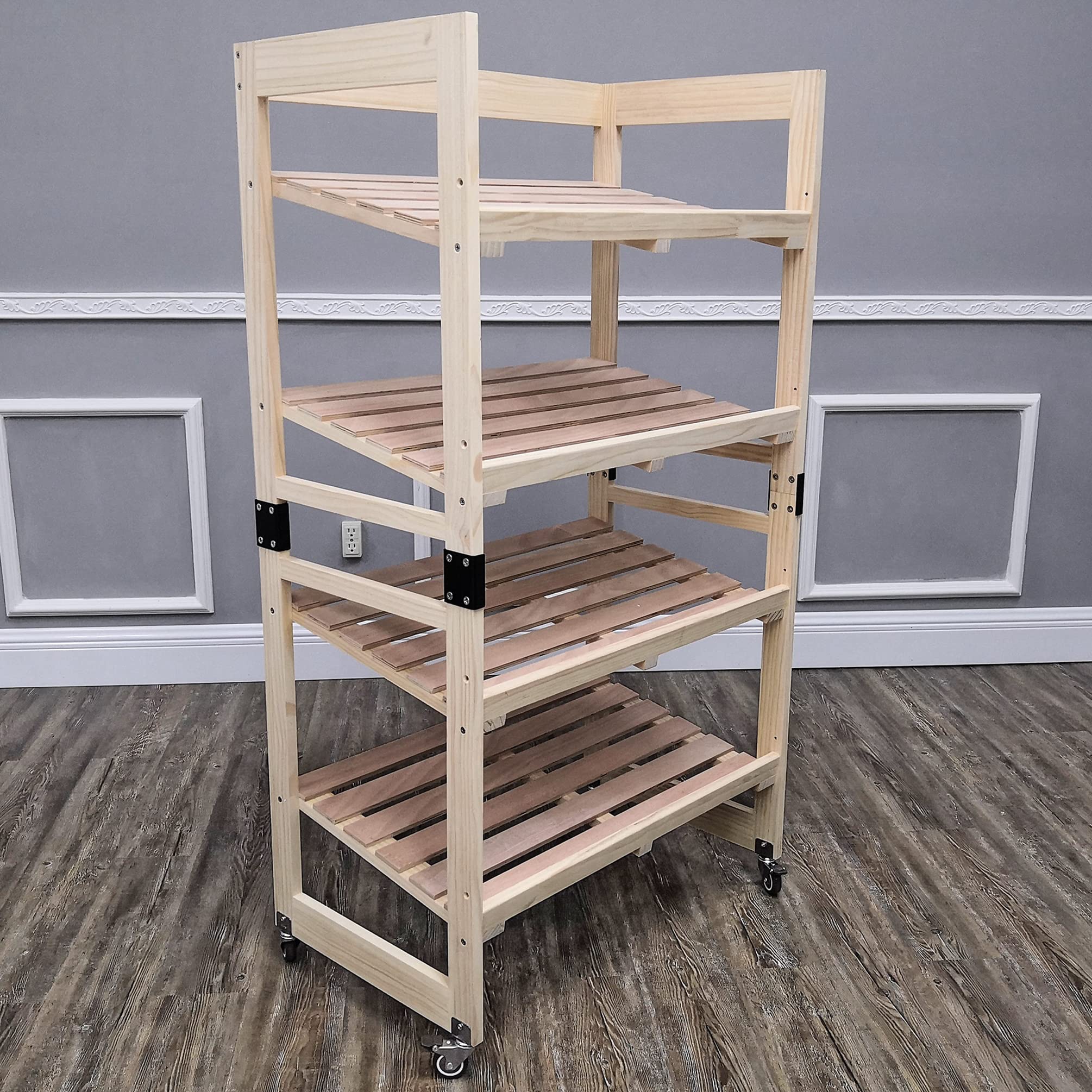 FixtureDisplays® 4-Tier Bakery Bread Rack with Angled Shelves Wooden Display Rack Bread Store Rack 30X18X55" 101143