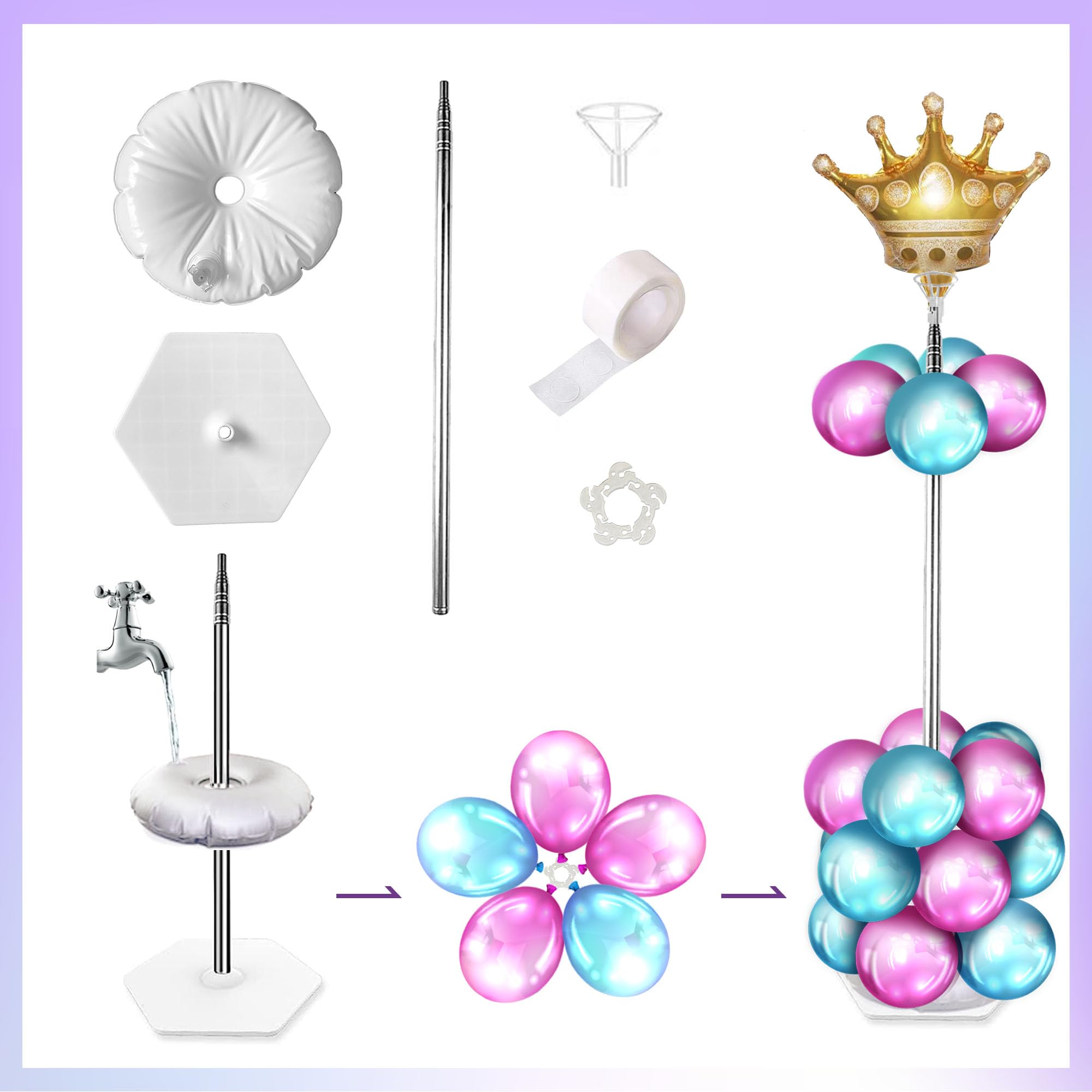 Balloon Column Kit Set Of 2, Balloon Stand for Floor with Base and Metal Telescopic Pillar(6.6ft Adjustable Height)for Birthday,Graduation,Baby Shower, Wedding Party Decoration