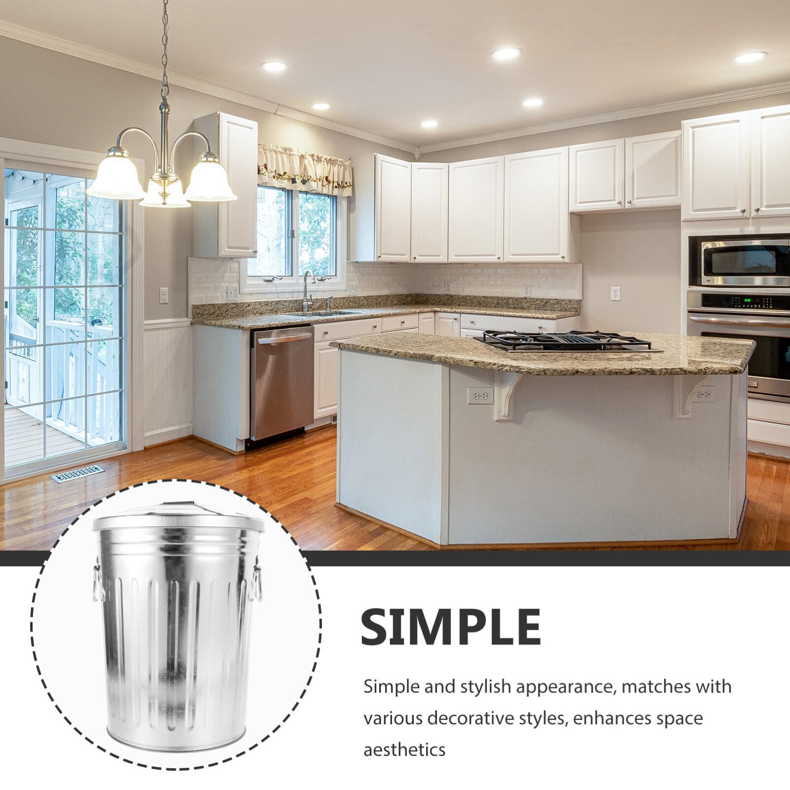 Kichvoe Galvanized Trash Can Metal Round Trash Can with Lid 8L Wastebasket Garbage Container Bin Garbage Can Recycle Bin for Bathroom Powder Room Bedroom Kitchen