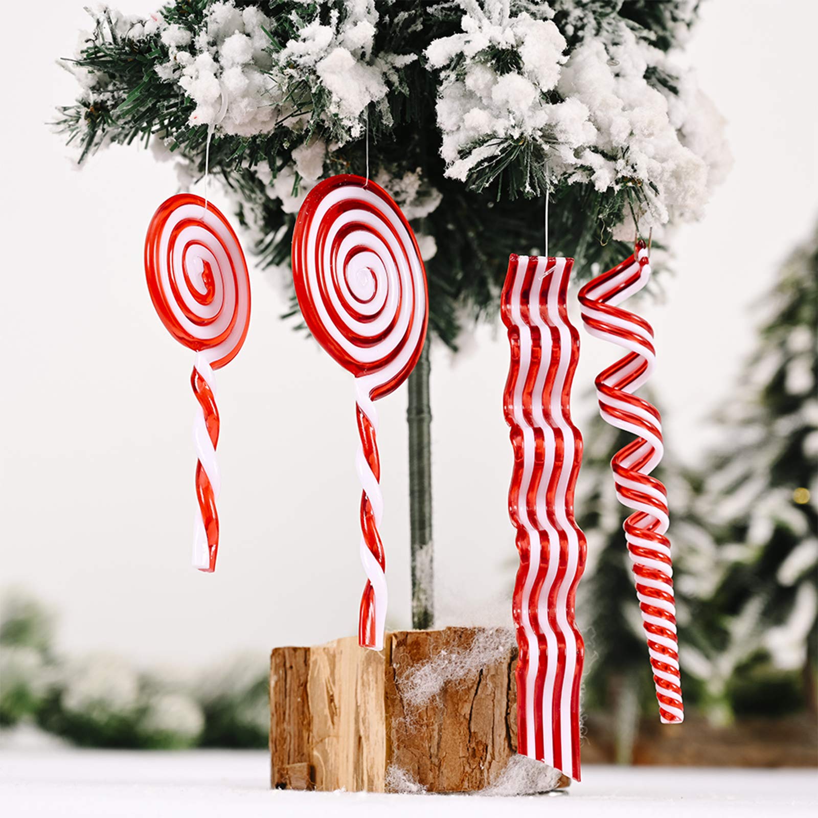 8 Pack Christmas Lollipop Ornament Christmas Tree Ornament Christmas Candy Hanging Decorations for Holiday Home Party (4 Styles)