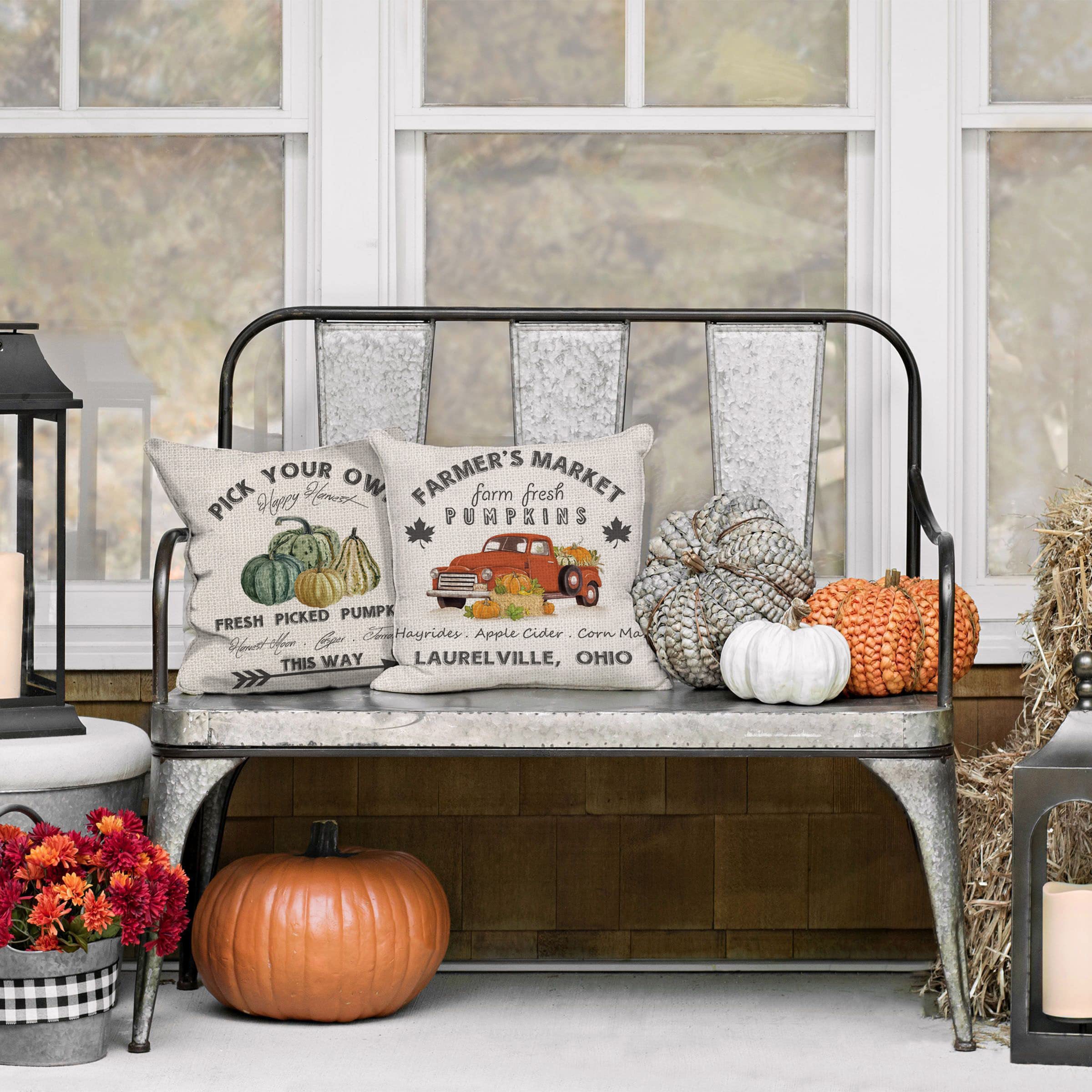 AENEY Fall Pillow Covers 18x18 inch Set of 4 Fall Decorations Orange Truck Pumpkin Throw Pillows for Fall Thanksgiving Farmhouse Decorative Pillows A254