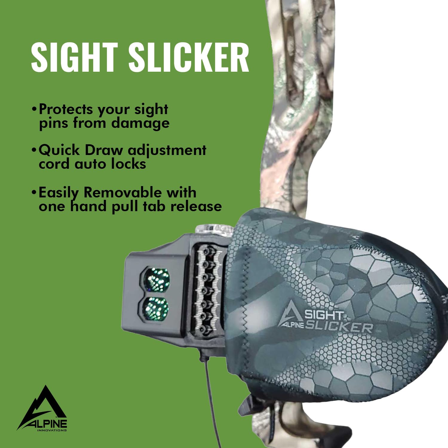 Alpine Innovations Sight Slicker - Protect Your Bow Sight with The Sight Slicker. Easy to Put on and Remove. Perfect for Archery Hunts. (Stealth Shadow Large)
