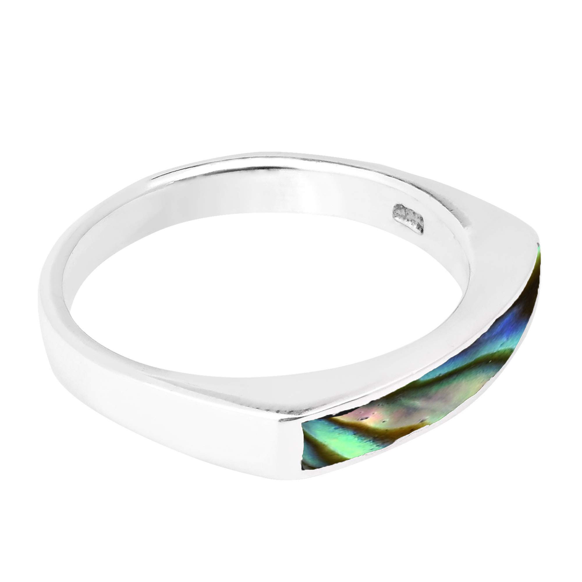 AeraVida Rectangular Bar Abalone Shell Inlay .925 Sterling Silver Ring