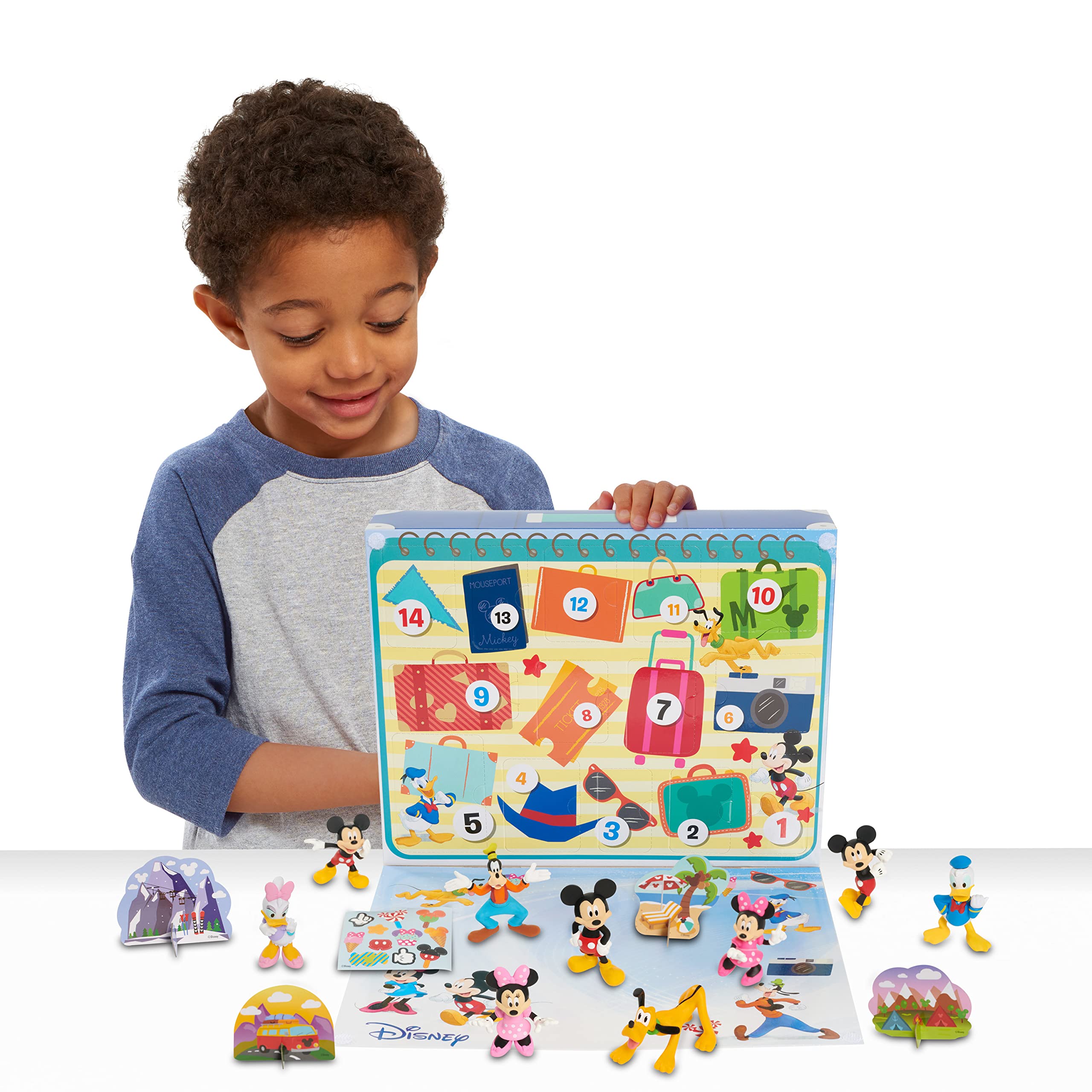 Disney Junior Mickey Mouse Countdown to Vacation, 14-pieces, 9 Figures Included, Kids Toys for Ages 3 Up, Amazon Exclusive by Just Play