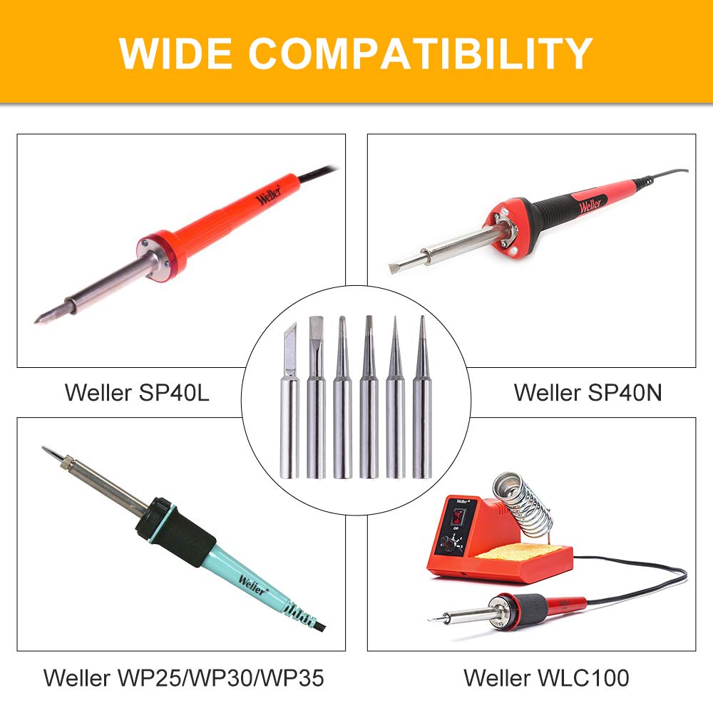 6PCS Soldering Tips for Weller ST Series Tip Replace Weller ST7 WLC100,SP40L / SP40N and WP25, WP30, WP35 Irons Tips
