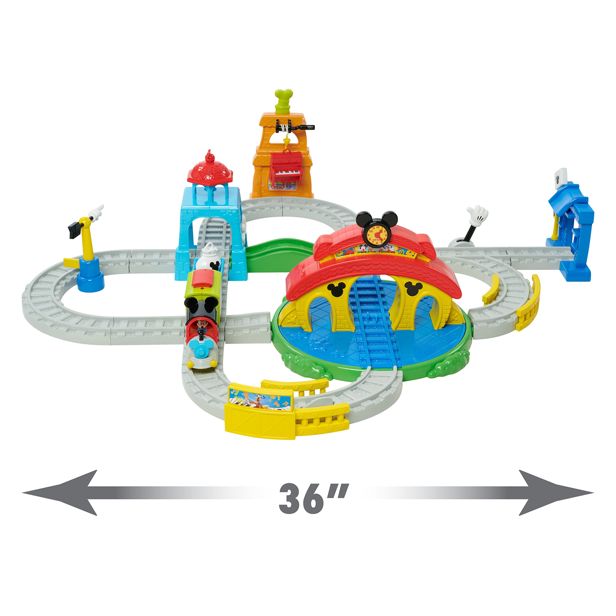 Disney Junior Mickey Mouse Around Town Track Set, 35-piece Remote Control Toy Train, Officially Licensed Kids Toys for Ages 3 Up, Amazon Exclusive