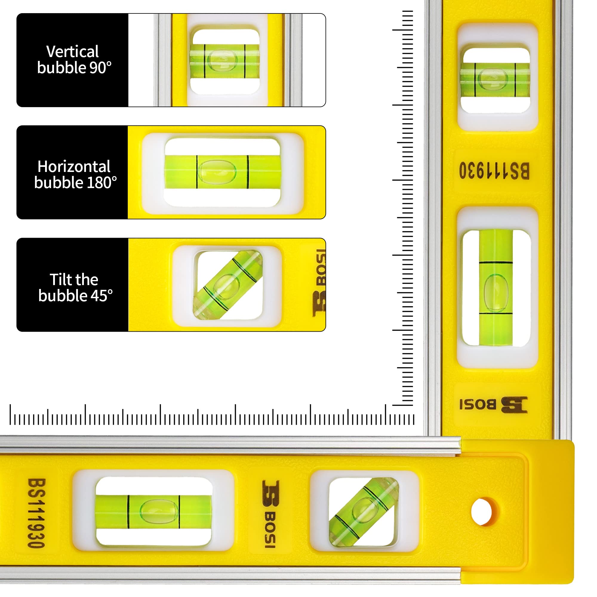 B BOSI TOOLS 9 Inch Magnetic Torpedo Level, Magnetic Box Level 45°/90°/180° Bubbles, Small Level Tool for Measuring