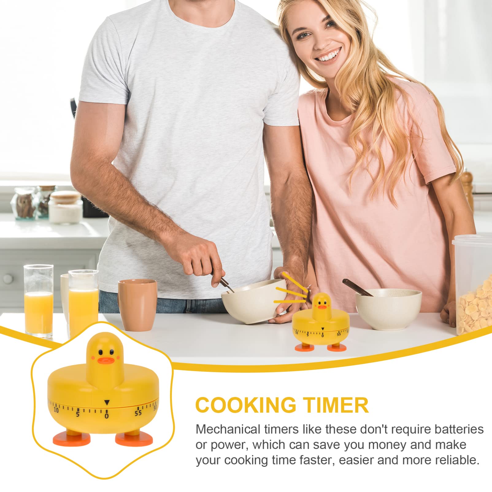 Angoily Yellow Duck Timer Mechanical Kitchen Timer 60- Minute Wind Up Dial 360° Rotating Pig Countdown Duck Reminder Cute Cartoon Animal Timer Cute Cooking Time Management