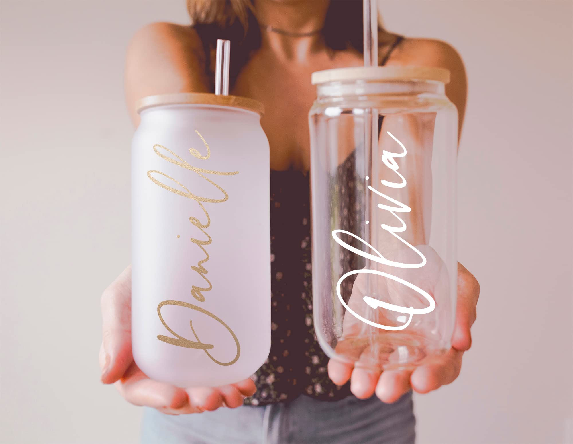 Personalized Tumbler Personalized Glass Tumbler with Birth Flower, Custom Glass Cup with Lids and Straws, Personalized Coffee Tumbler, Personalized Gift (Name Glass Tumbler)