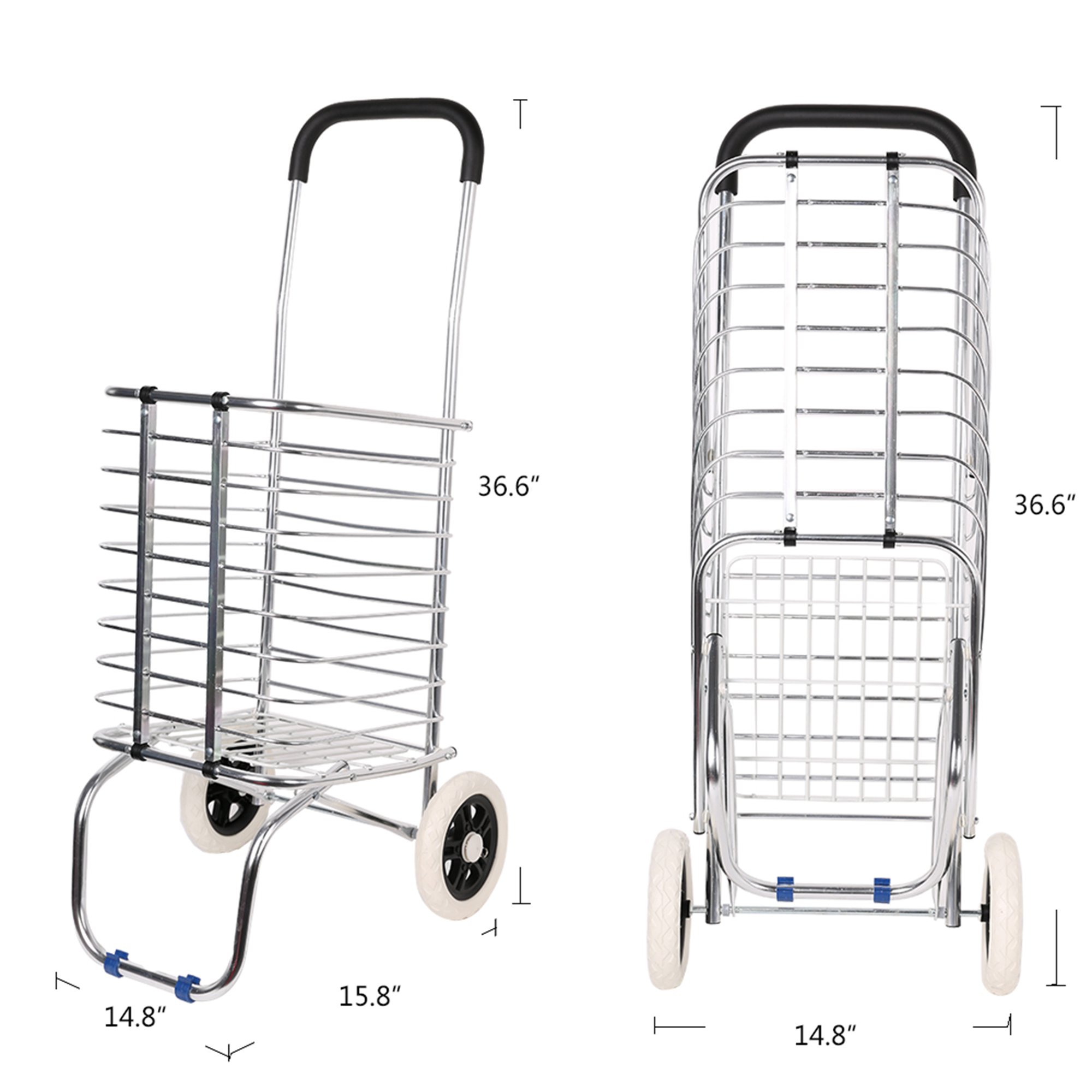 Livebest Shopping Utility Cart with 2 Wheels Swivel Durable Folding Design Dolly Laundry Hand Cart Light Weight