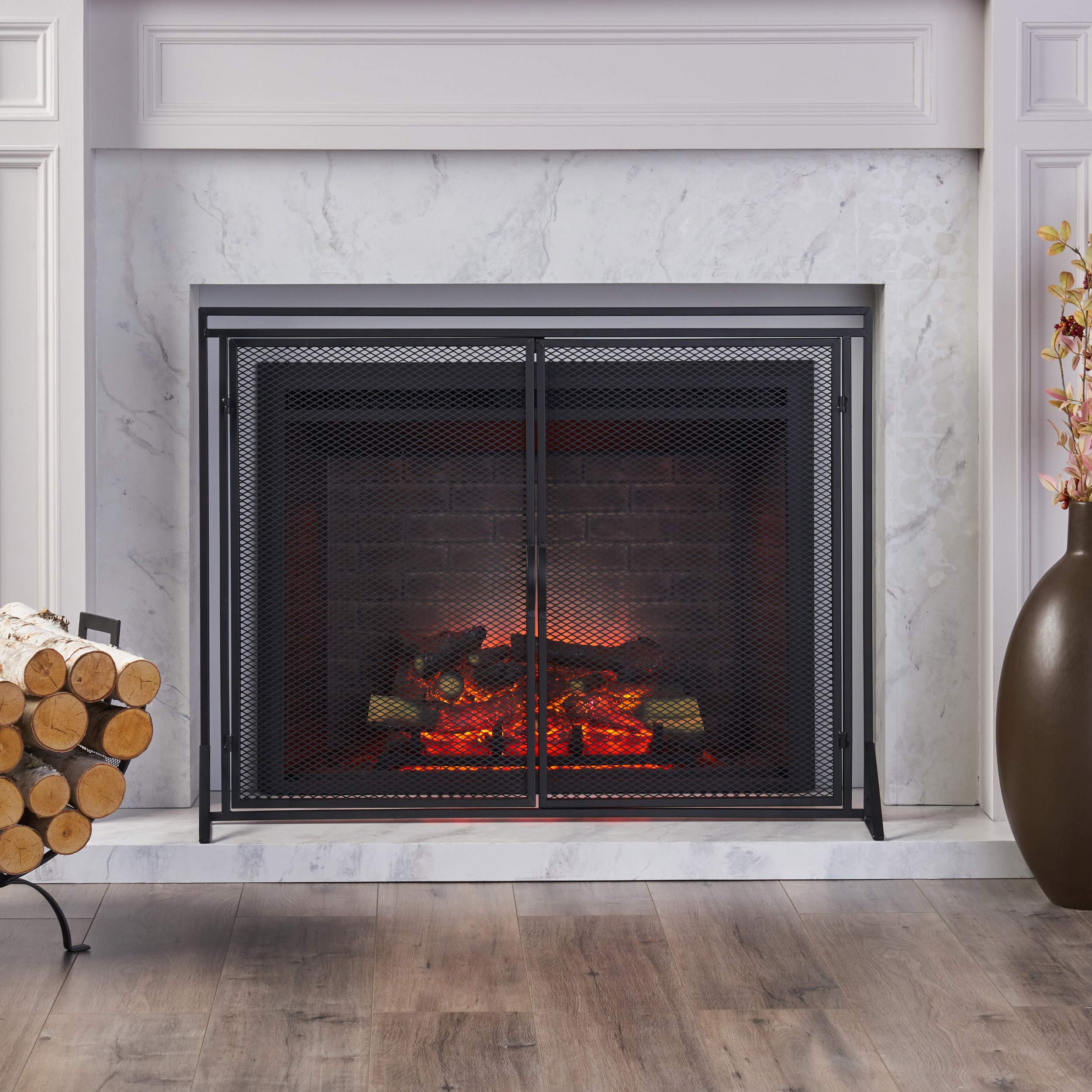 Christopher Knight Home Novia Modern Iron Fireplace Screen, Matte Black