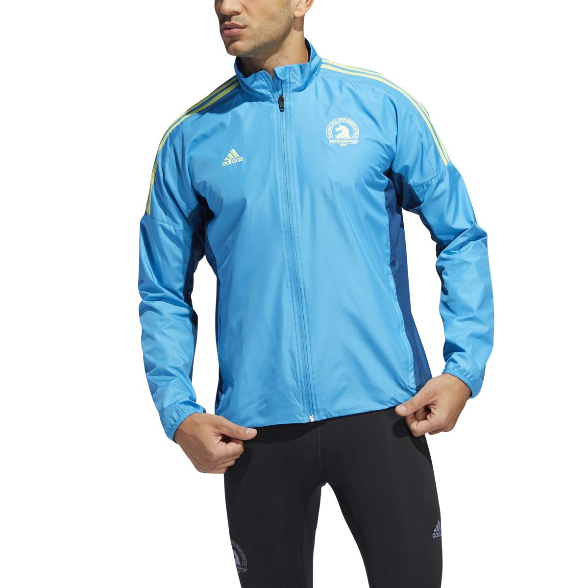 adidas 2019 Men's Boston Marathon Celebration Jacket (Large, Shock Cyan)