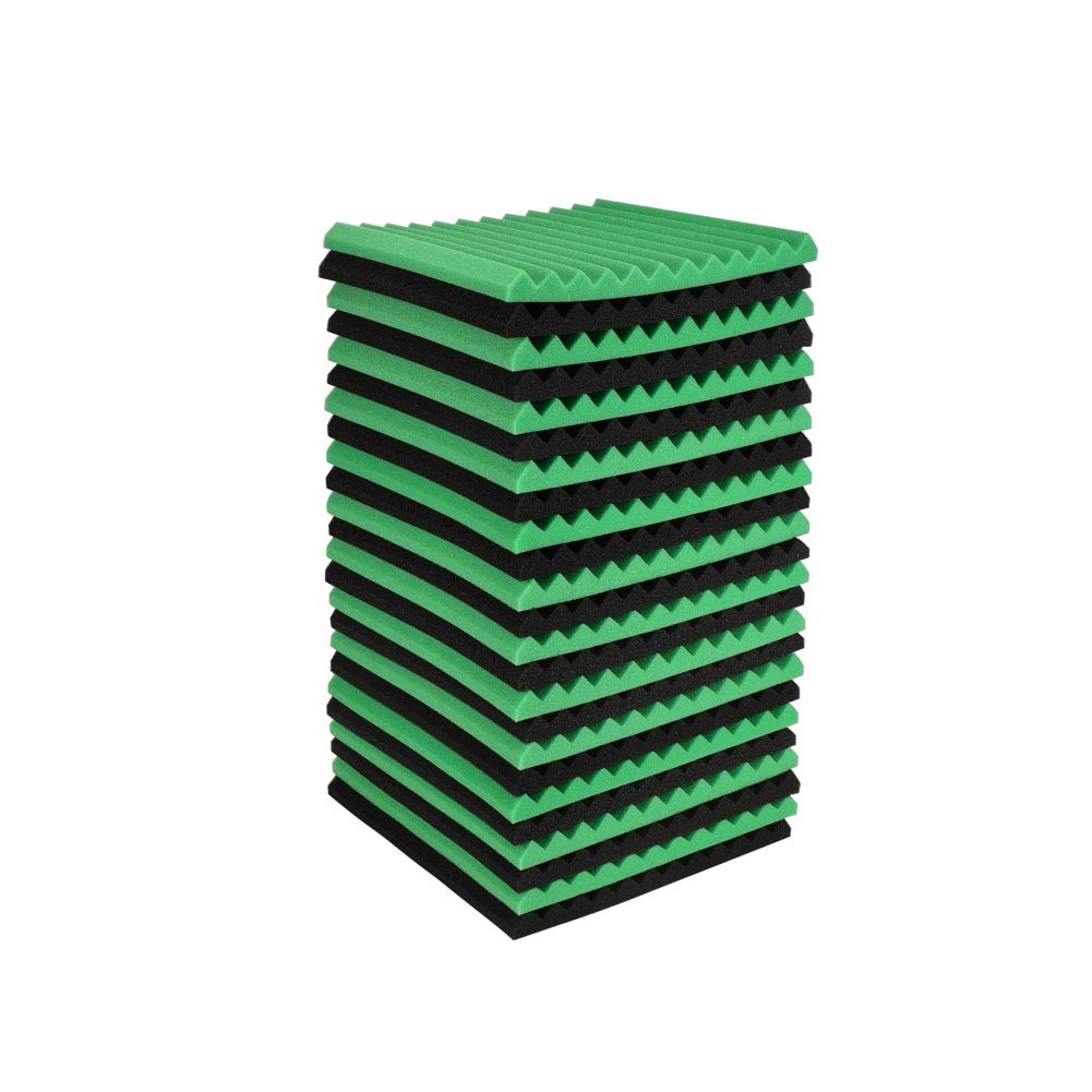 96 Pack- Black/Green Acoustic Panels Studio Foam Wedges 1" X 12" X 12" (96PACK, BLACK&GREEN)