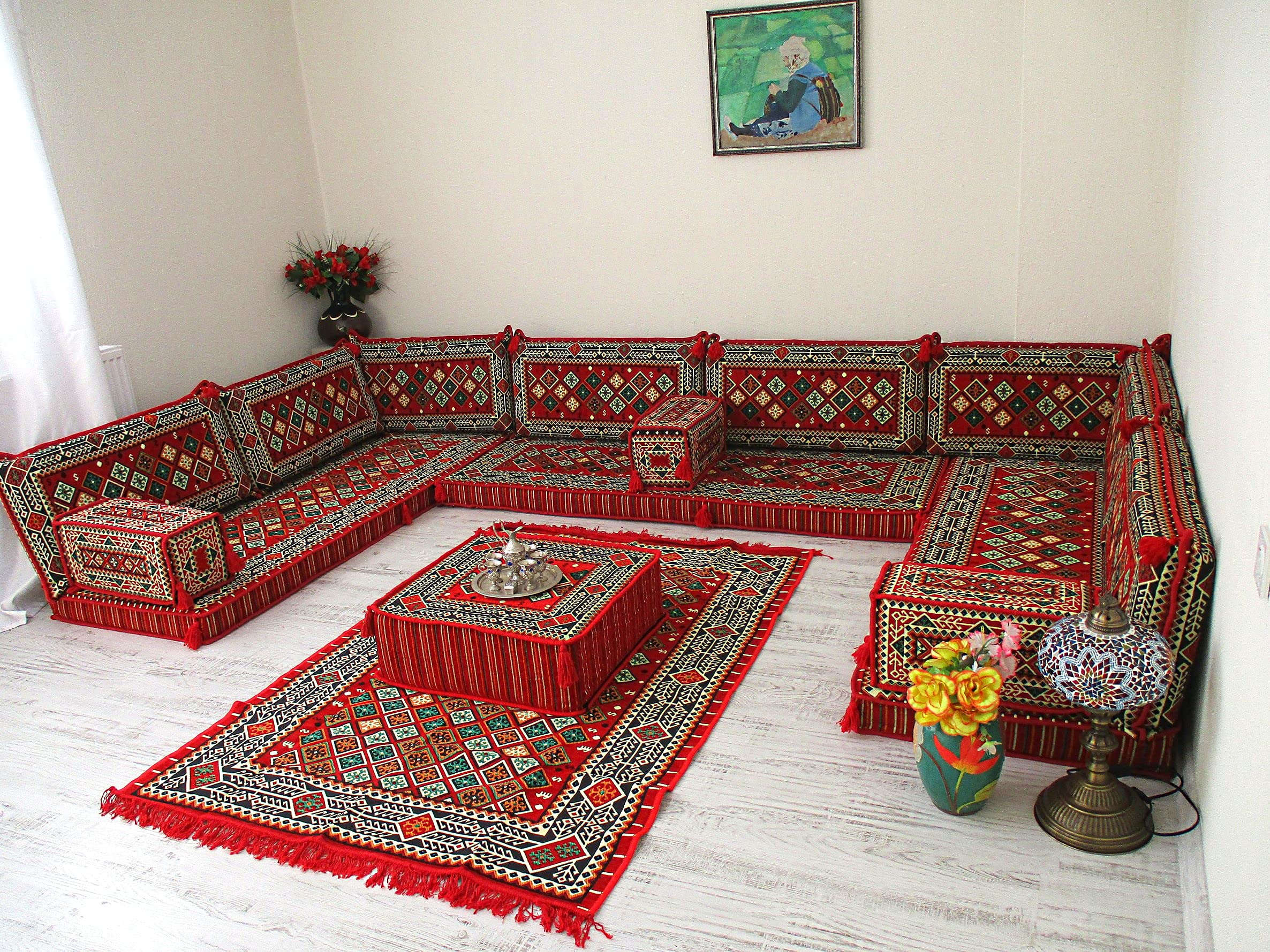 Arabic U Shaped Floor Sofa, Arabic Floor Seating, Arabic Majlis Sofa, Arabic Couches, Arabic Living Room Furniture