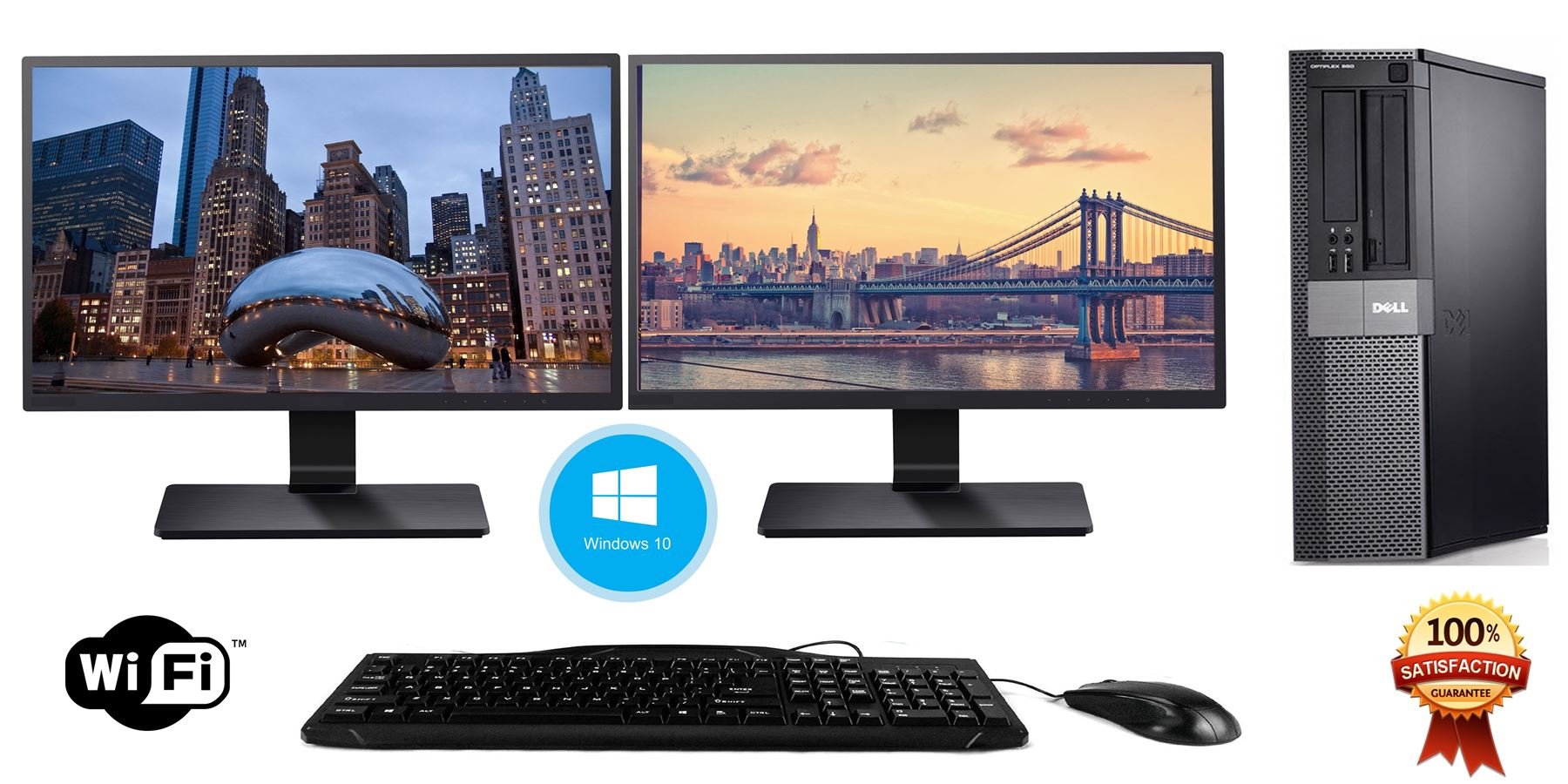 Dell Optiplex 980 Refurbished Desktop PC with Two New 20 inch Dell Monitor - Intel Core i5-650 3.2GHz 16GB 250GB DVD Windows 10 ~ Keyboard & Mouse ~ WiFi Adapter (Renewed)