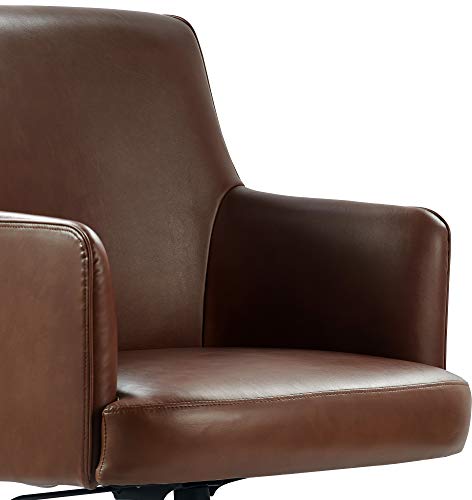 Tommy Hilfiger Belmont Home Office Chair Adjustable Height and 360 Swivel for Computer Desk, Stainless Steel Base with Smooth Rolling Casters, Bonded Leather Upholstery, Cognac Brown