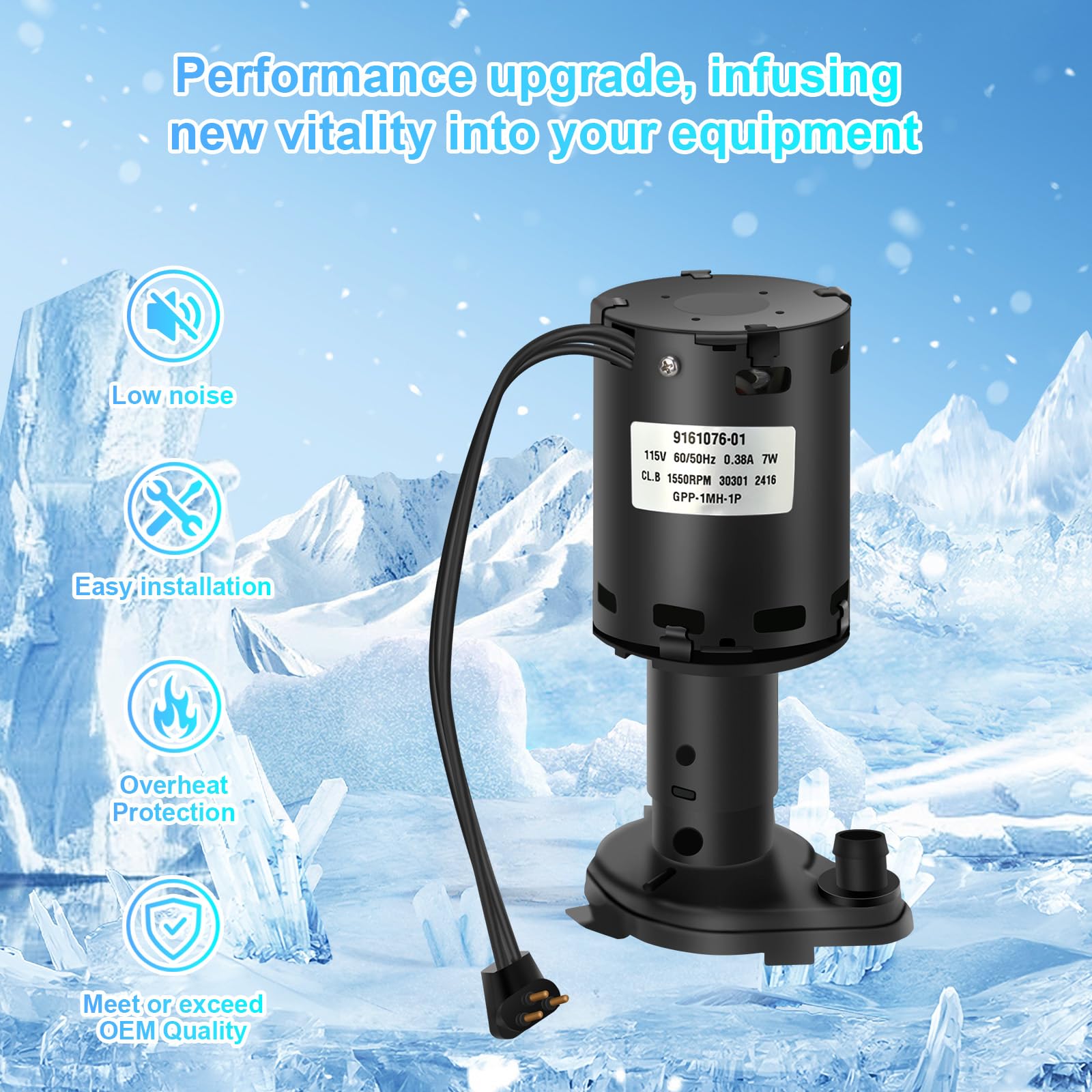 9161076-01 Water Pump 115 Volt 1550RPM ice machine Pump,Replacement ice maker water pump for GPP-1MH-1P and 803338. Compatible with ICE-O-Matic Models C20, C30, C40, EC300, ICE0250 and more