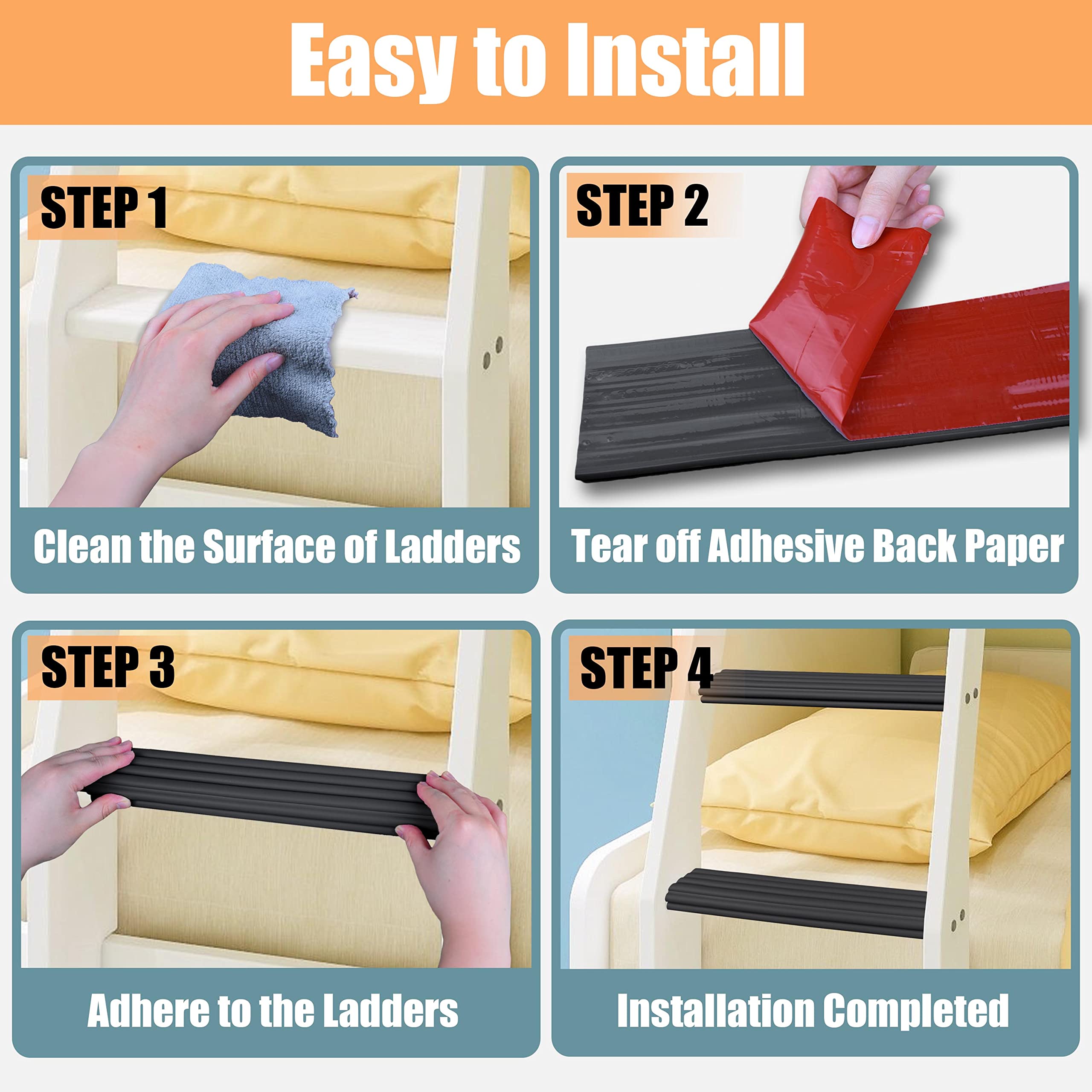 Amerbro Bunk Bed Ladder Pads - PVC Soft Corner Protectors with Strong Adhesive Bunk Bed Ladder Cover for Stair Steps Foot Comfort 6.6 ft (2M) - Grey