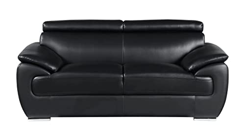 Blackjack Furniture 4571 Veal Collection Leather Upholstered Modern Living Room Loveseat, Black