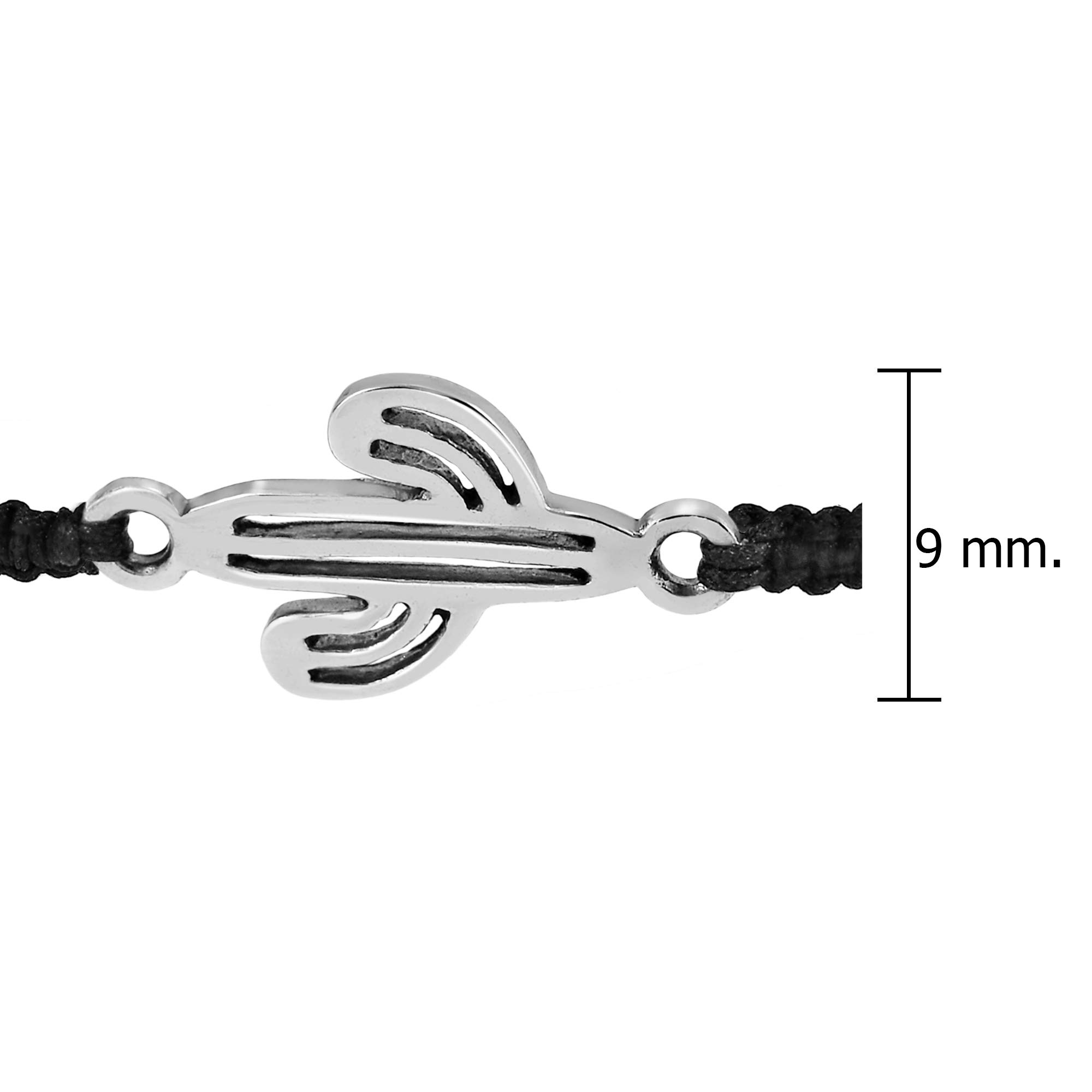 AeraVida Strong and Resilient Desert Cactus .925 Sterling Silver Charm on Cotton Rope Adjustable Pull Slide Bracelet