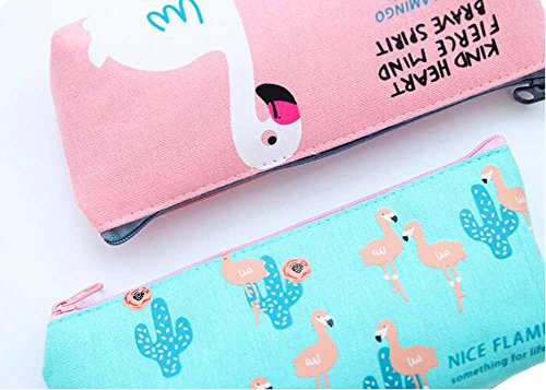 iToolai Canvas Pen Pencil Case Bag Zipper Travel Pouch Cosmetic Bags (Pack of 4, Flamingo and Cactus)