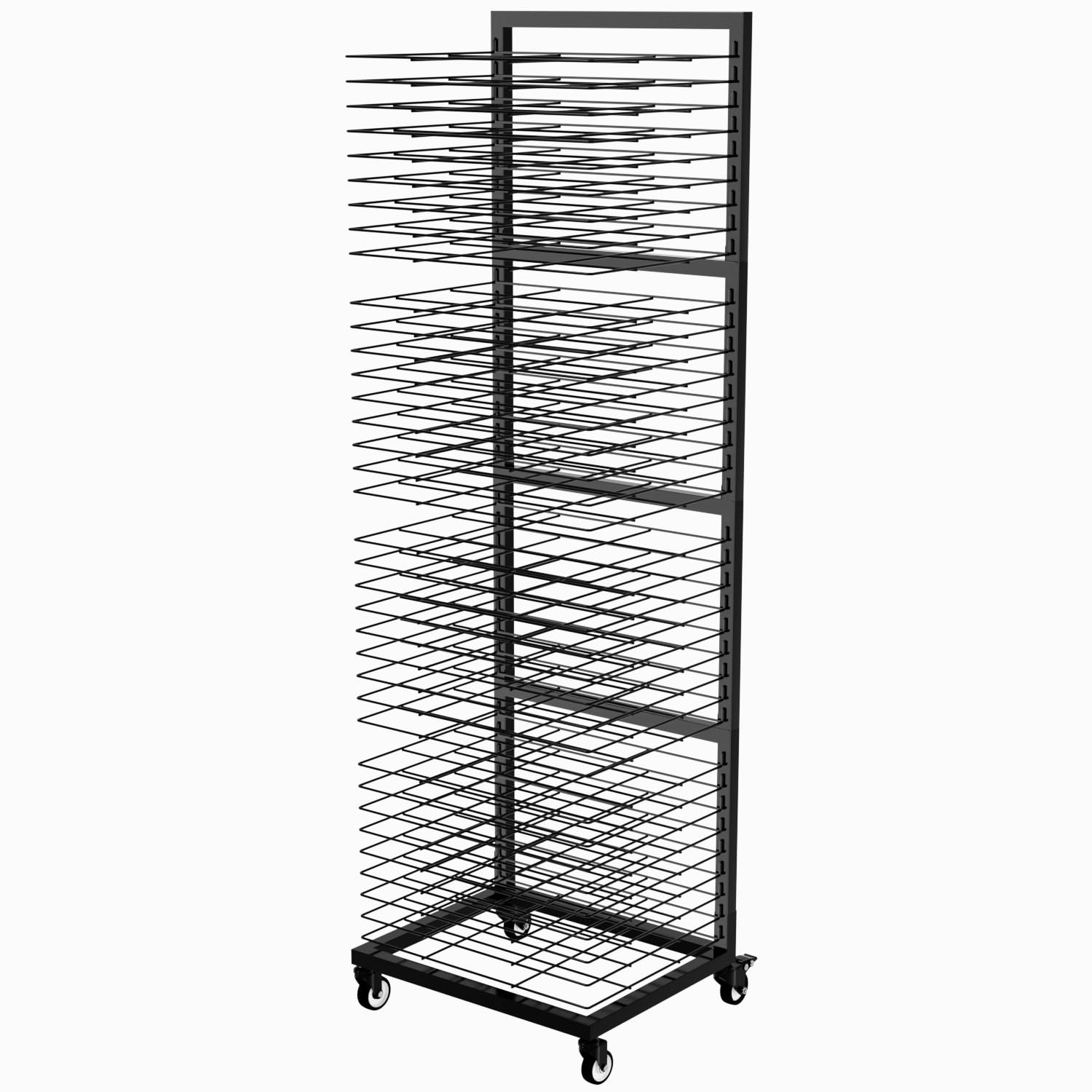 BERPET Art Drying Rack with Lockable Wheels, Painting Drying Rack with 36 Removable Shelves, Canvas Rack Art Storage for Classrooms, Art Studio, Art Clubs,13 3/4" D x 17 1/2" W x 55 1/2" H - Black