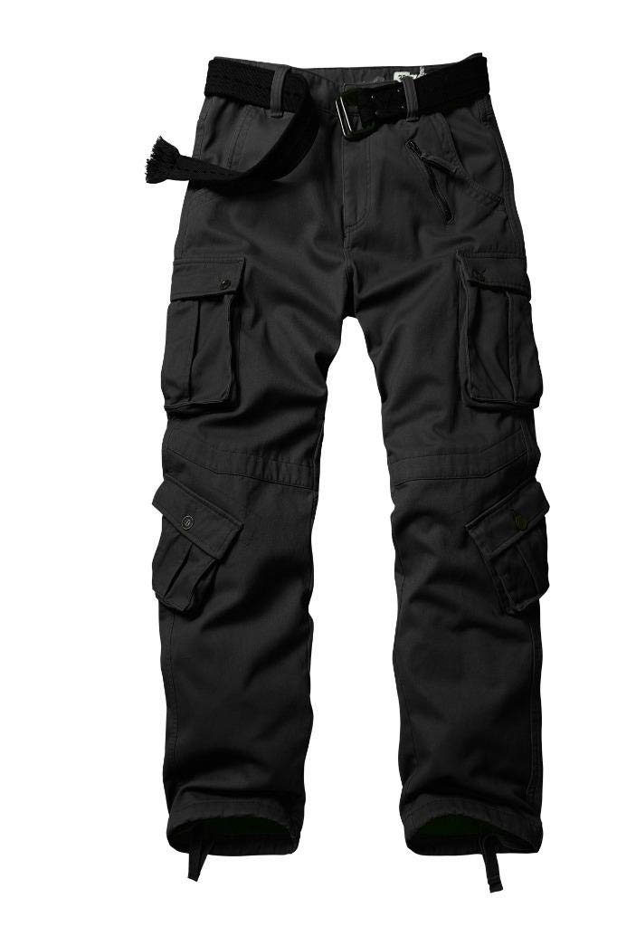 AKARMY Men's Fleece Lined Hiking Pants Outdoor Cargo Pants Casual Work Ski Pants with 8 Pockets Black 34