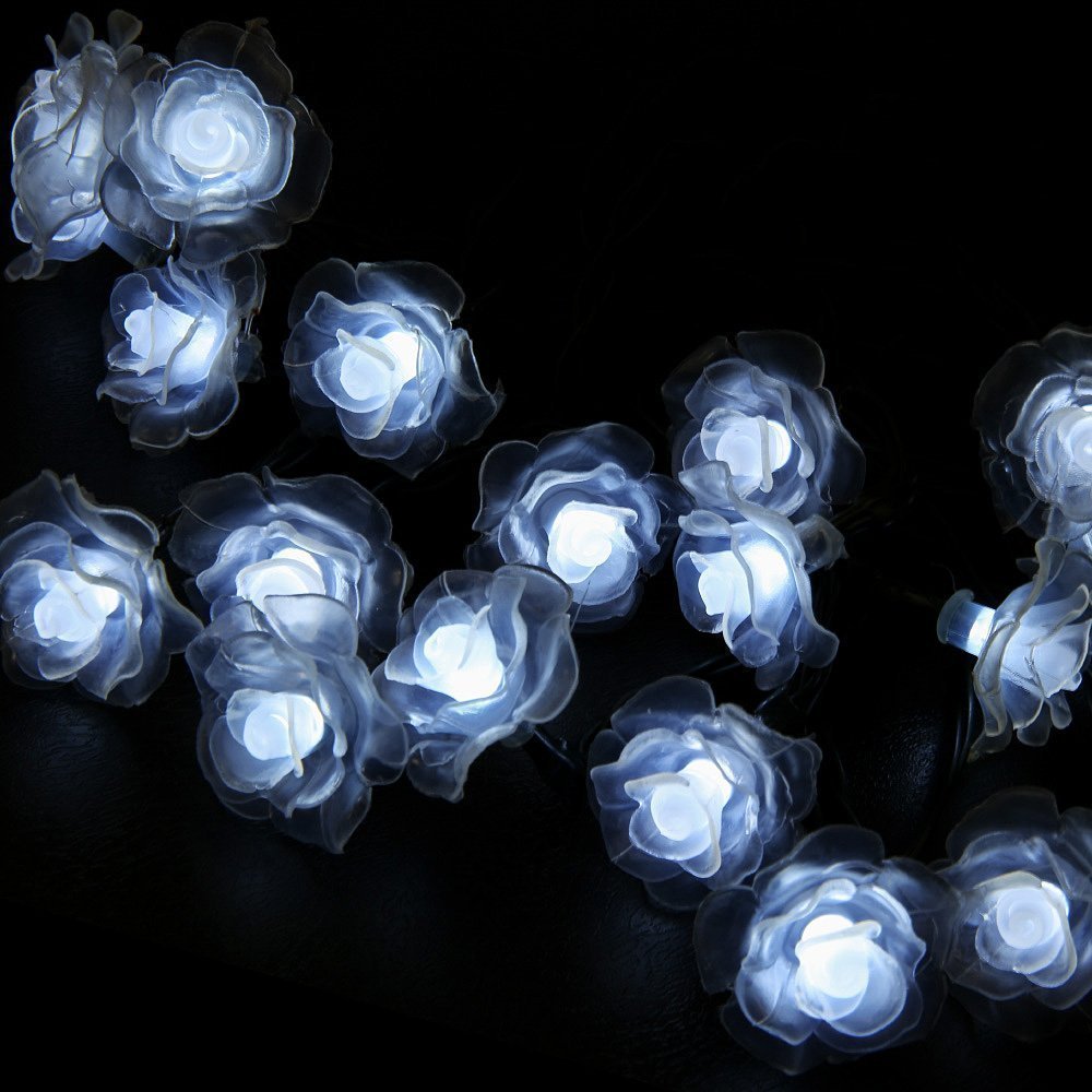 chuangsheng Premium Quality Solar String Light, 20 LED Waterproof Rose Solar Fairy String Lights for Christmas Garden Patio Wedding Party Fence Window and Home Holiday Festival Decorations (White)