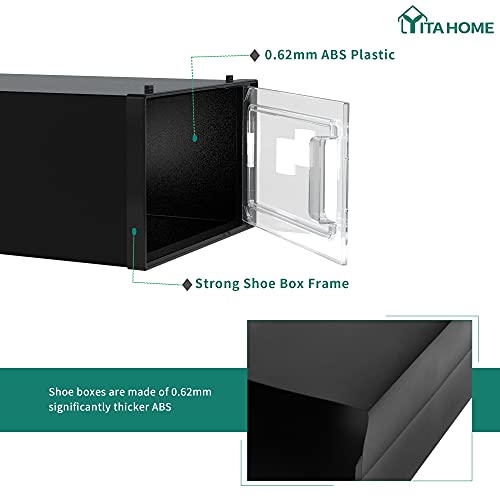 YITAHOME Shoe Box, Set of 12 Medium Size Shoe Storage Lightweight Plastic Organizers Stackable Shoe Storage Box Rack Drawers - Black