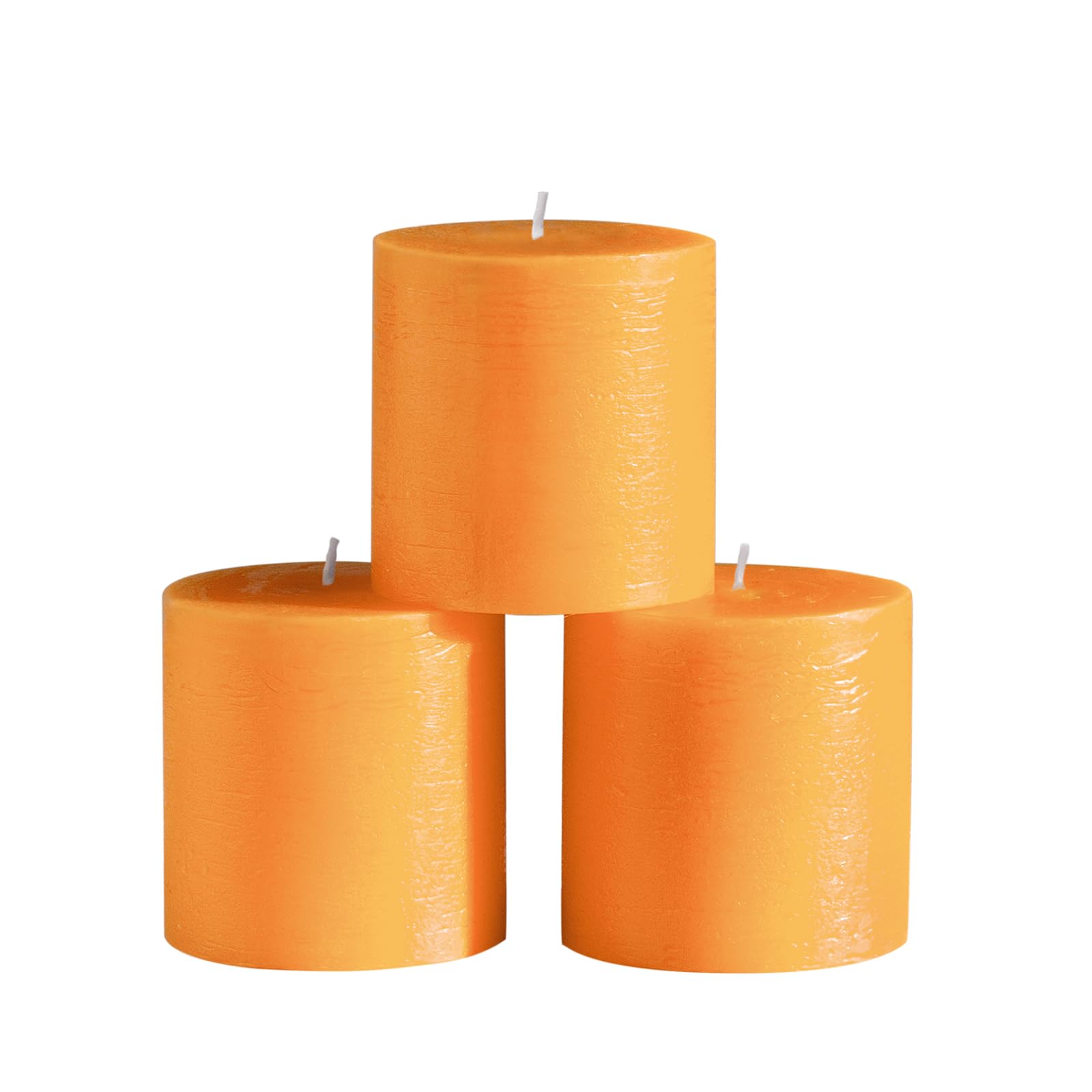 CANDWAX 3x3 Pillar Candle Set of 3 - Decorative Rustic Candles Unscented and No Drip Candles - Ideal as Wedding Candles or Large Candles for Home Interior - Orange Candles