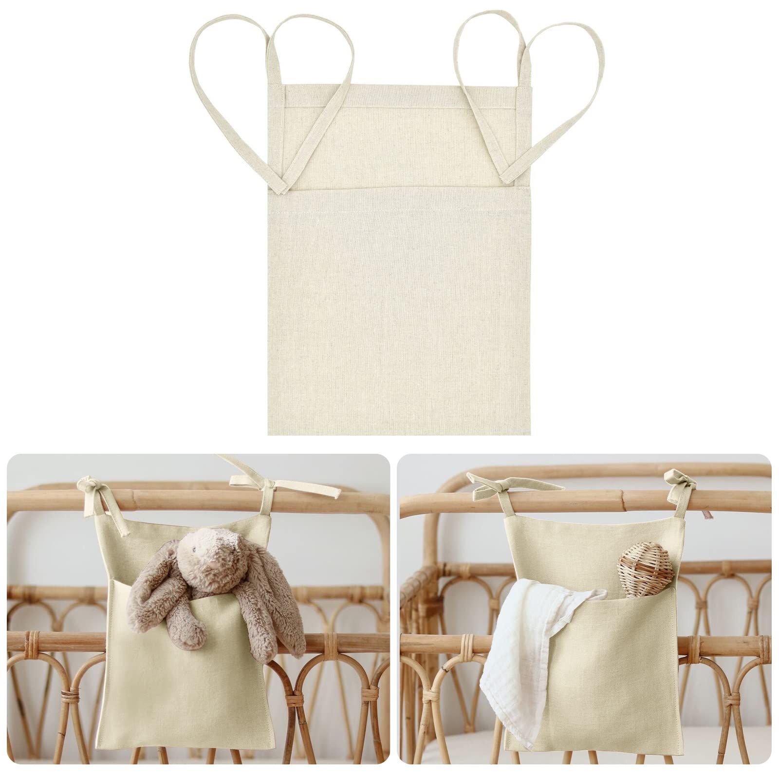 Baby Crib Cabin Bedside Storage Bag Bed Linen Hanging Pocket Baby Room Nursery Cot Caddy Bed Organizer for Clothing Diapers Drool Bibs Molar Toys (Beige)