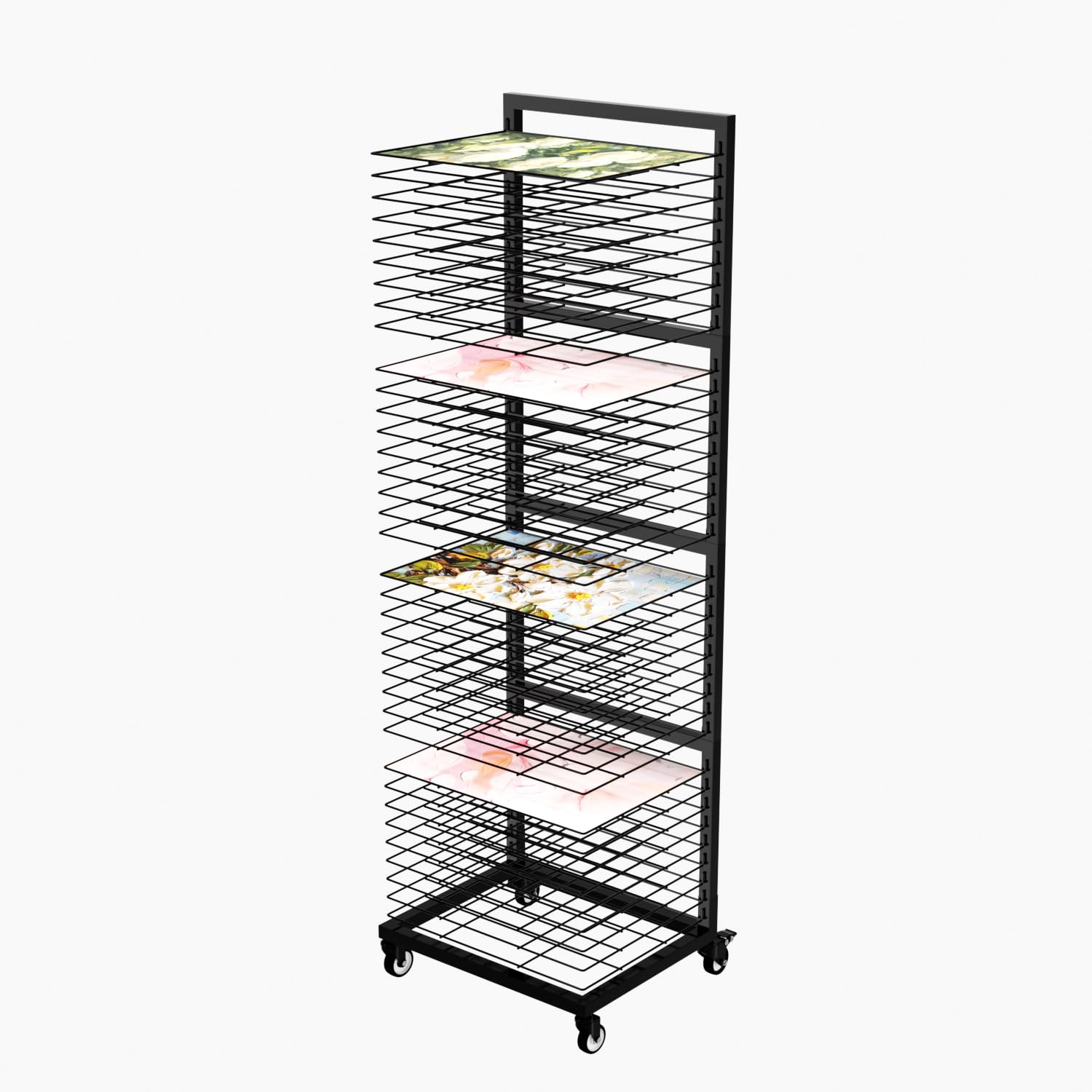 Tredre 36-Shelf Art Drying Rack with Lockable Wheels, Painting Drying Rack for Classroom, Art Studio, Canvas Rack Art Storage - Sturdy Steel Construction - 13 3/4" D x 17 1/2" W x 55 1/2" H, Black