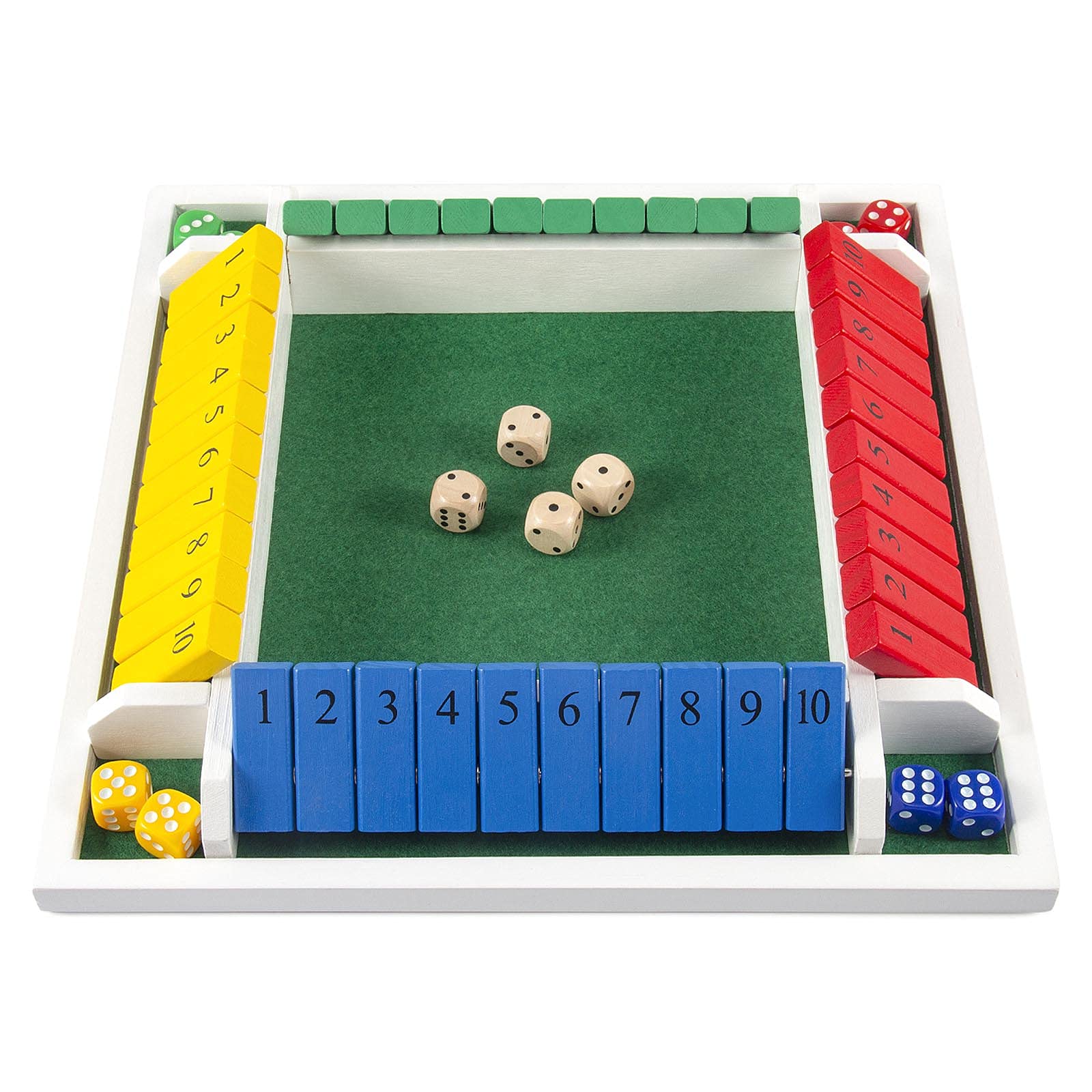 AMEROUS Shut The Box Dice Game-12 inches-Colorful Design-1-4 Players-12 Dice-Gift Package, Classic 4 Sided Wooden Board Game for Adults Kids, Classics Board Game