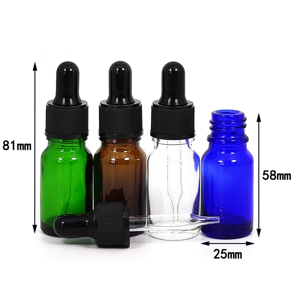 Bioll 10ml (1/3 oz) Glass Dropper Bottle. Essential Oil Bottle With Glass Eye Droppers. For Lab Bottles, Alcohol Bottles And Sterilize Water Bottles-24Pcs (Blue)