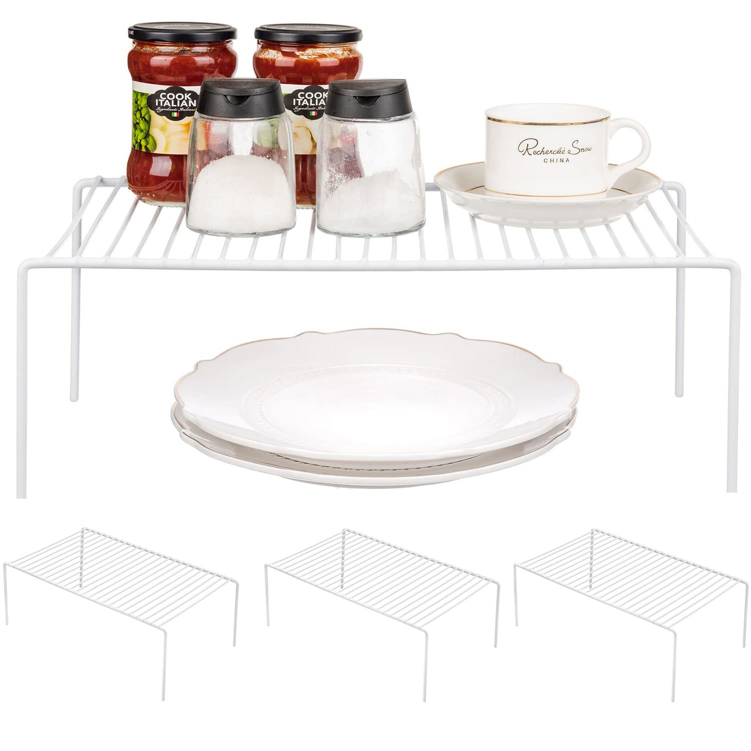 ARCCI Kitchen Cabinet Shelf Organizer Set of 4, Medium (13 x 9.4 inch) Rustproof Metal Wire Pantry Storage Shelves, Dish Plate Racks for Cabinets, Freezer, Counter, Cupboard Organizers and Storage