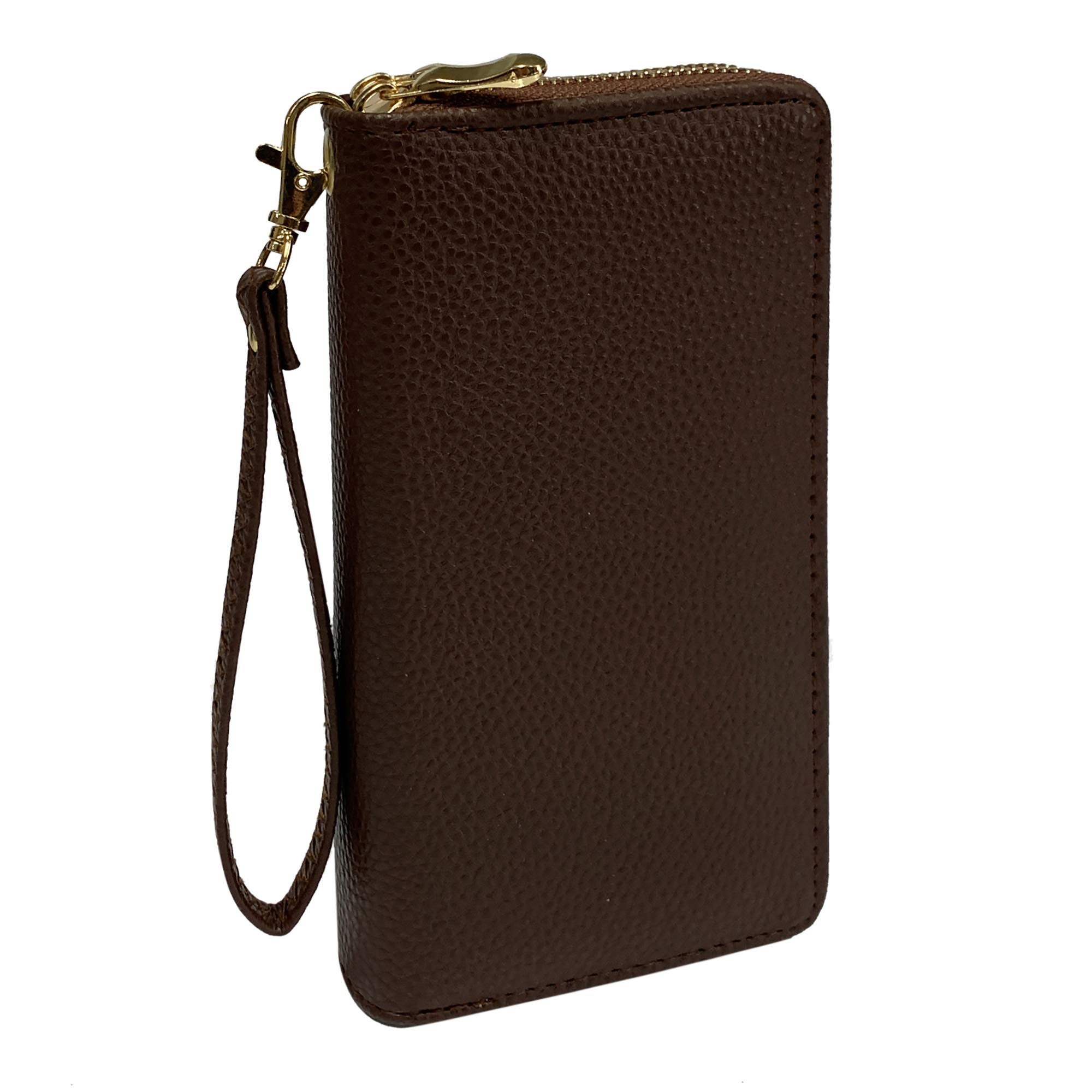 Double Zipper Wristlet Wallet Long Zip Around Clutch Travel Purse for for Cards, Cash, Checkbook, Passport (Grain-Brown 01)