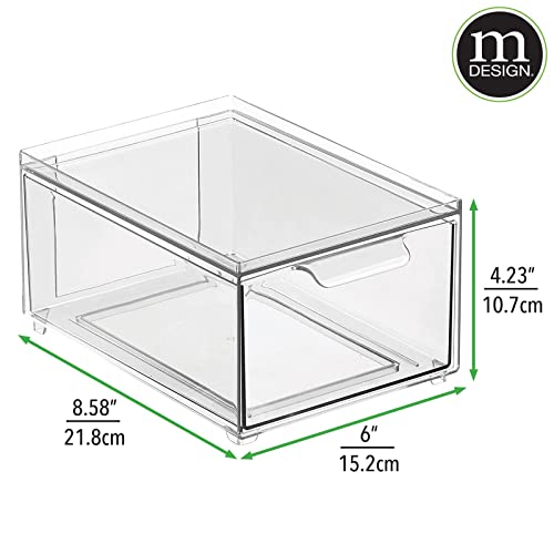 mDesign Stackable Storage Containers Box with 2 Pull-Out Drawers - Stacking Plastic Drawer Bins for Closet Organization, Linen, Coat, Bedroom or Entryway Closets - Lumiere Collection - 2 Pack - Clear