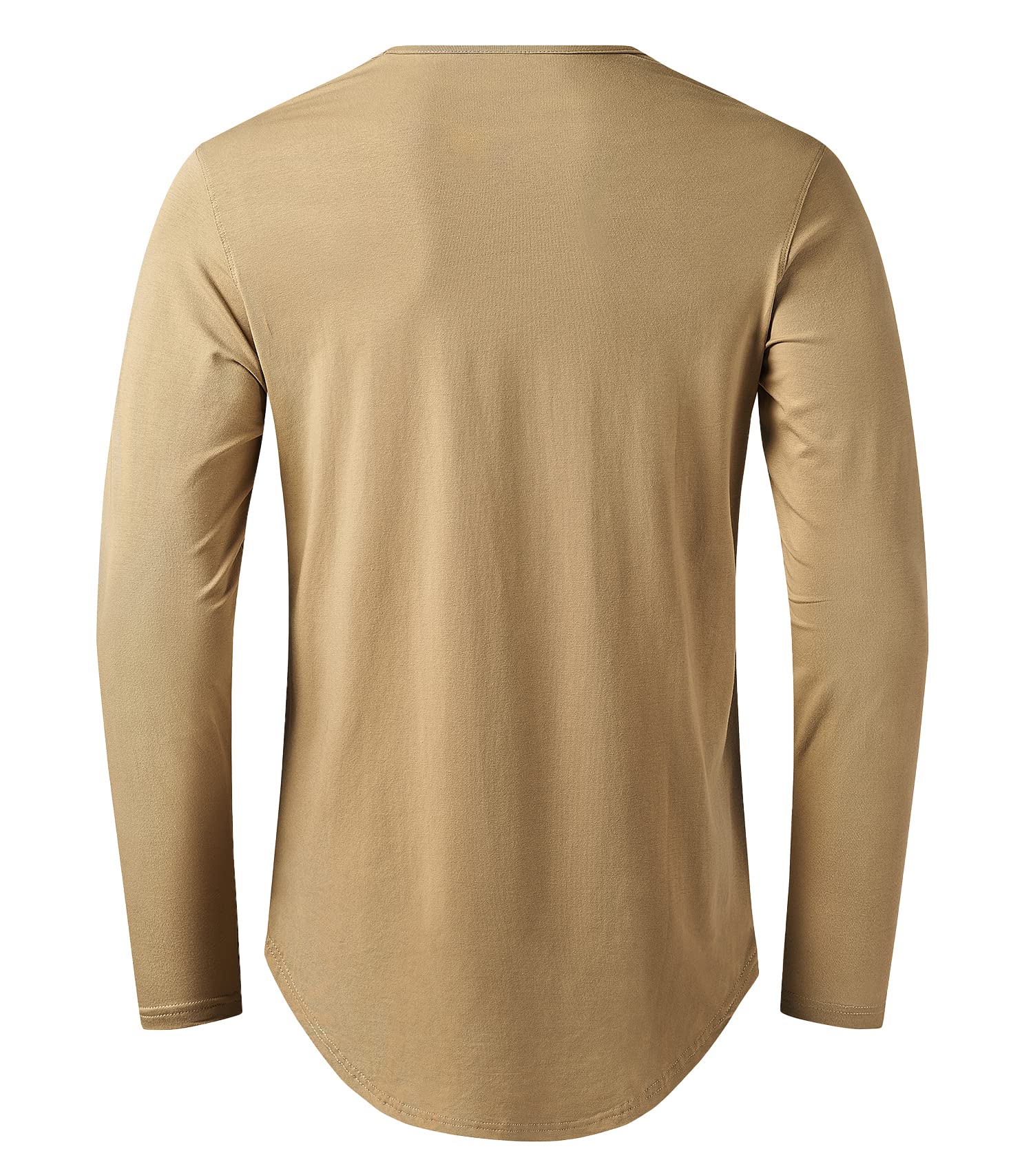 Althlemon Mens Running Short Sleeve Hipster Curved Longline Drop Tail Shirt Long Tshirt Workout Casual Tee, Khaki Long Sleeve, X-Large